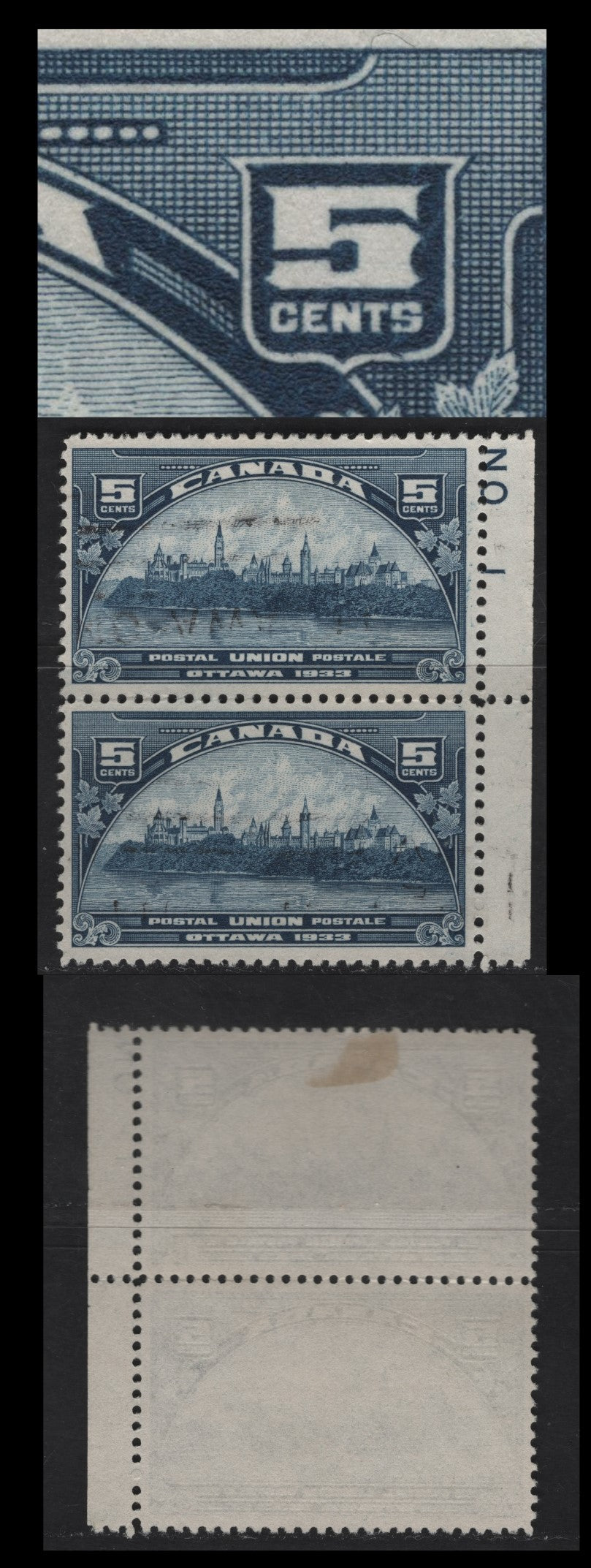 Lot 284 Canada #202i 5c Deep Dull Blue Parliament Buildings, 1933 UPU – Brixton Chrome