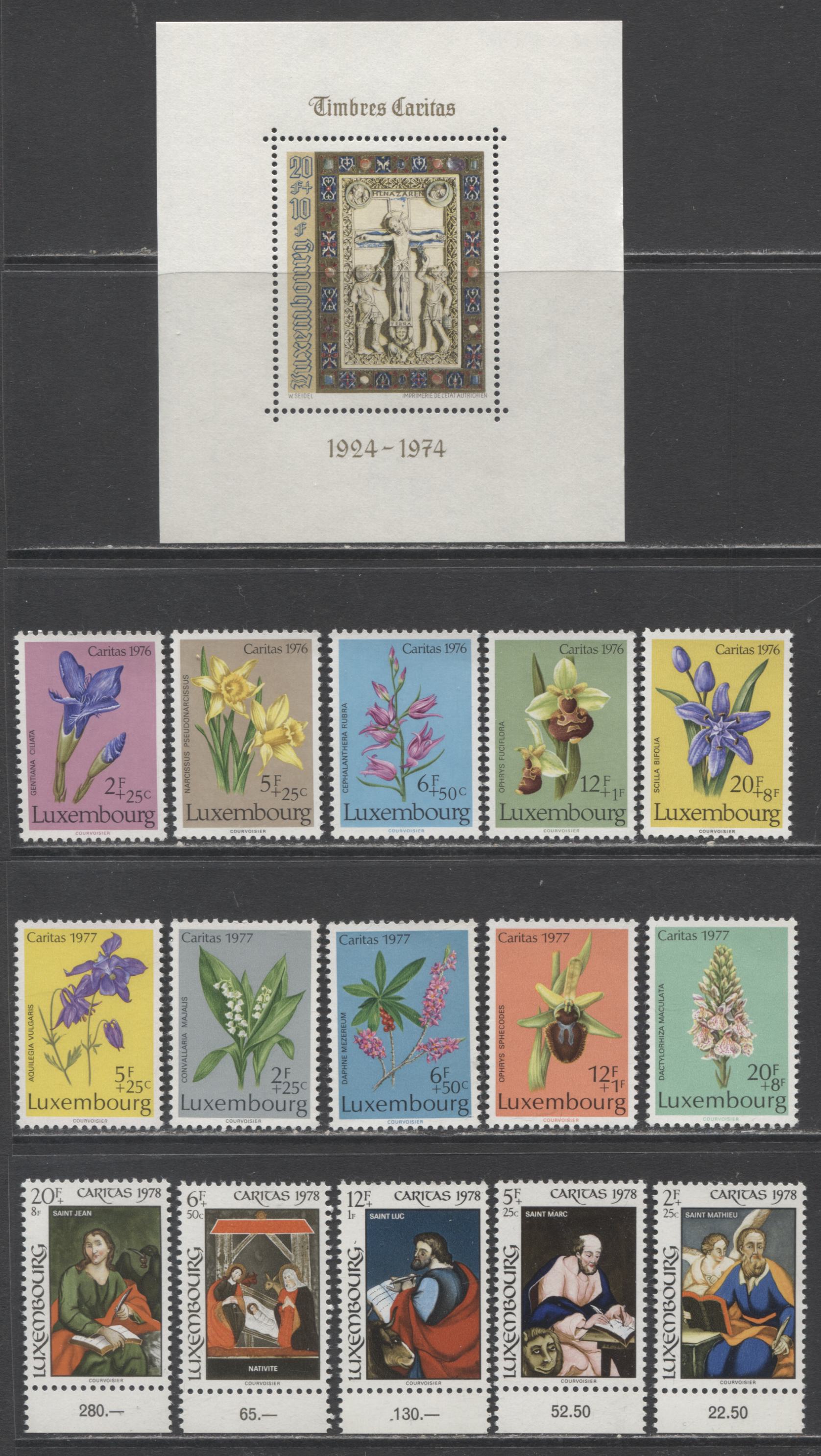 Lot 280 Luxembourg SC#B302/B322 1974-1978 Semi Postals, 16 VFNH Single – Brixton Chrome