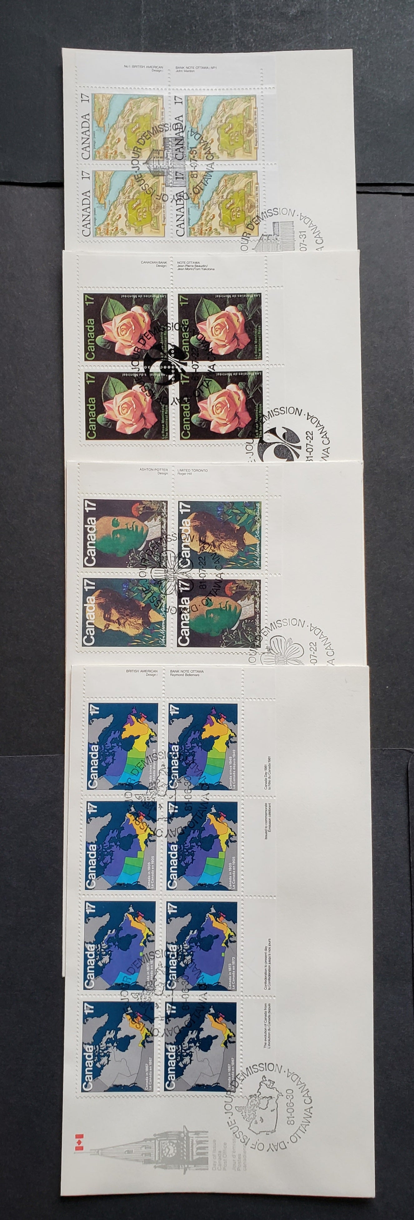Lot 210 Canada #890/899 1981 Canada Day – Aaron Mosher, 4 Official FDC ...