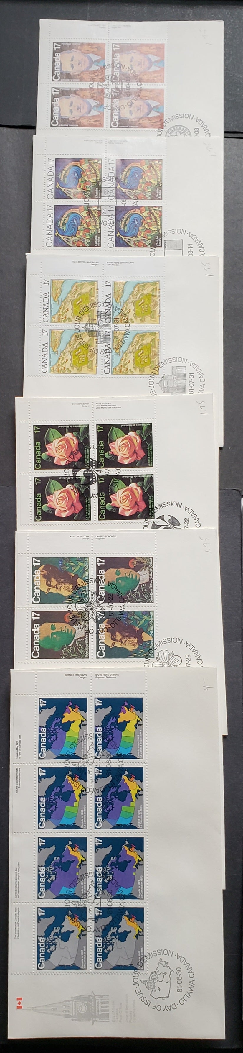 Lot 211 Canada #890-899 1981 Canada Day – Aaron Mosher, 6 Official FDC ...