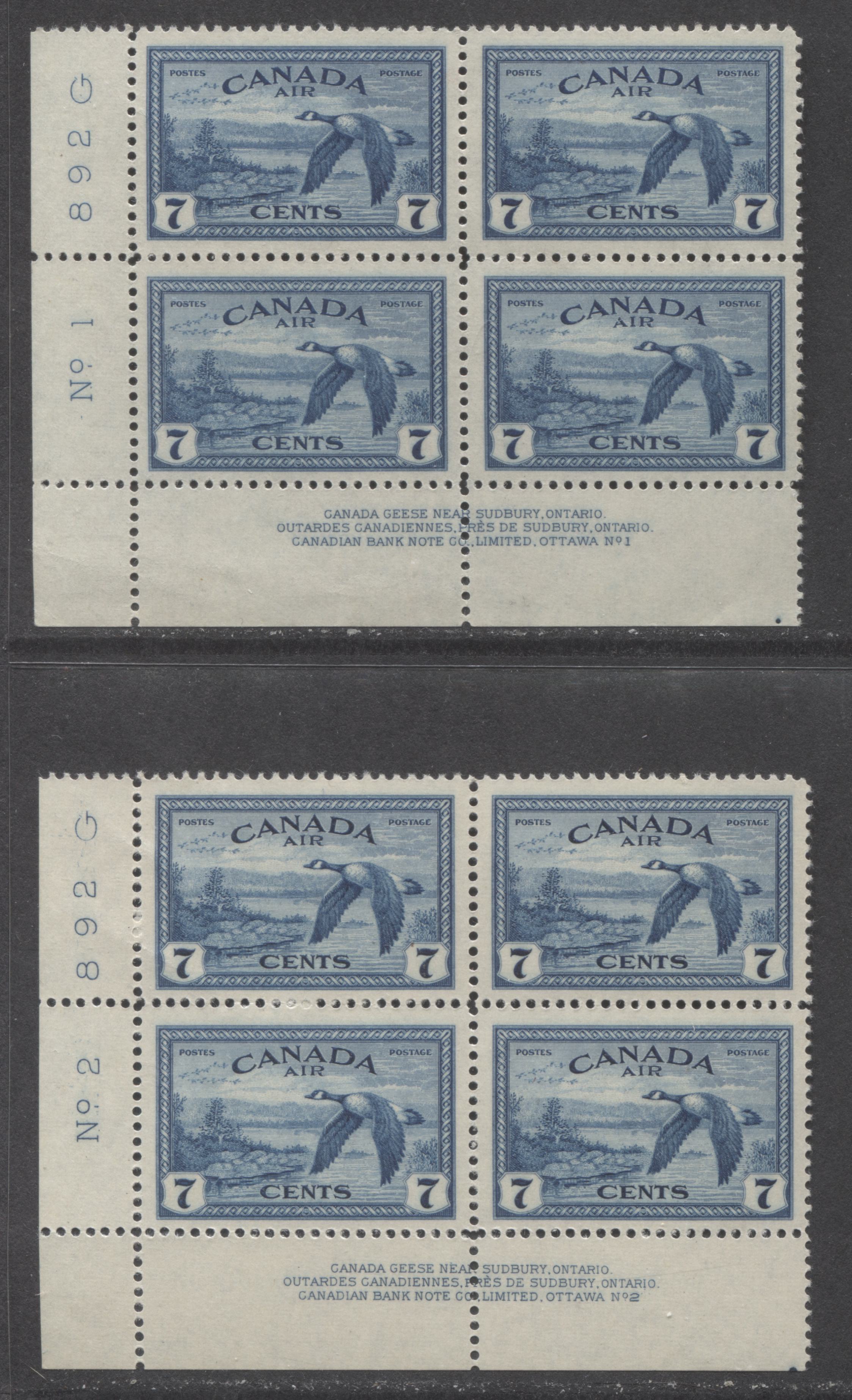 Lot 70 Canada #C9 7c Deep Blue Canada Geese, 1946 Air Mail War Issue ...