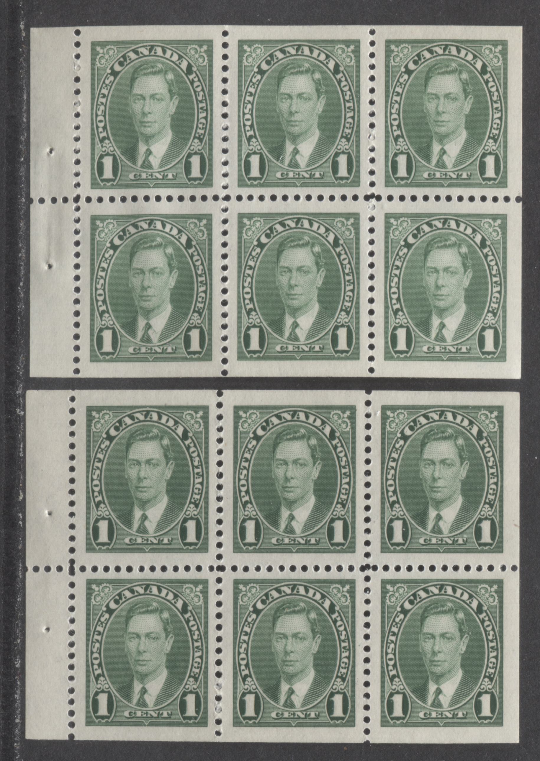Canada #231b 1c Green King George VI, 1937 Mufti Issue, 2 VFNH Booklet ...