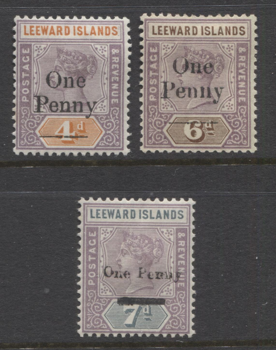 Lot 493 Leeward Islands SC#17-19 1902 Jubilee Surcharge Issue, 3 VFOG ...