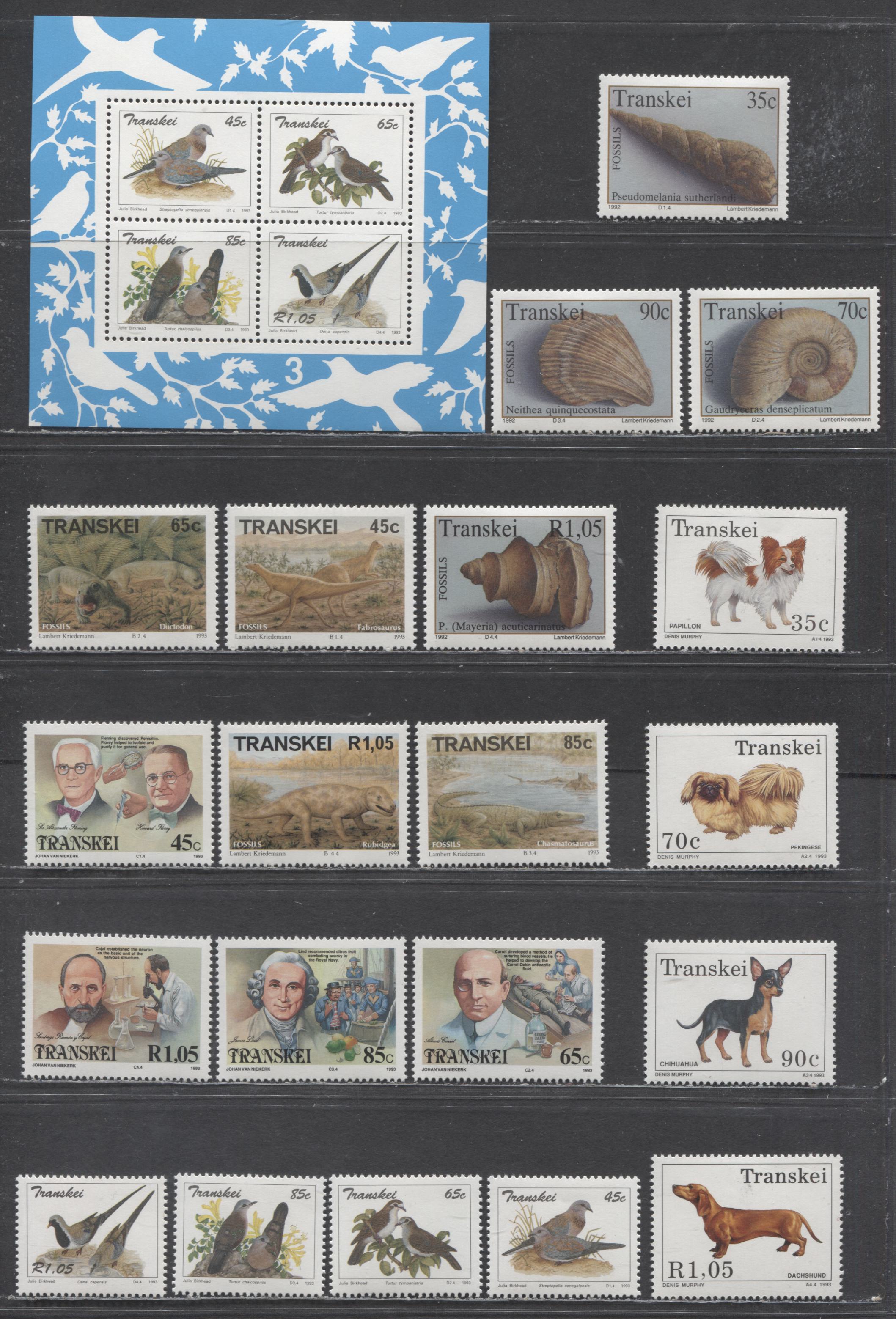 Lot 461 Transkei SC#279-298a 1992-1993 Fossils - Doves, 21 VFNH Single ...