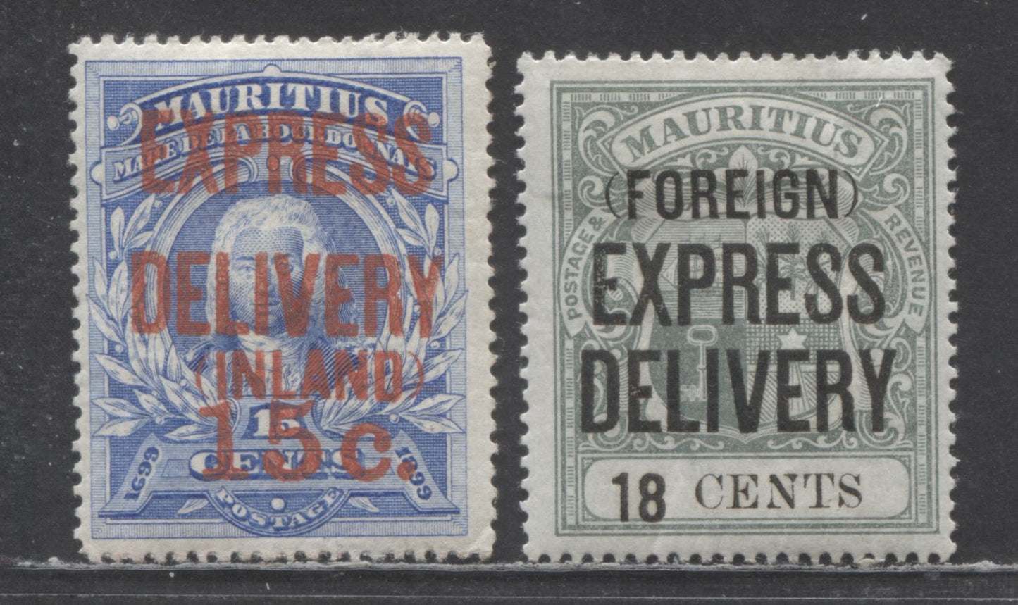Lot 174 Mauritius SC#E2/E5 1903-1904 Special Delivery Issues, 2 VGOG S – Brixton Chrome