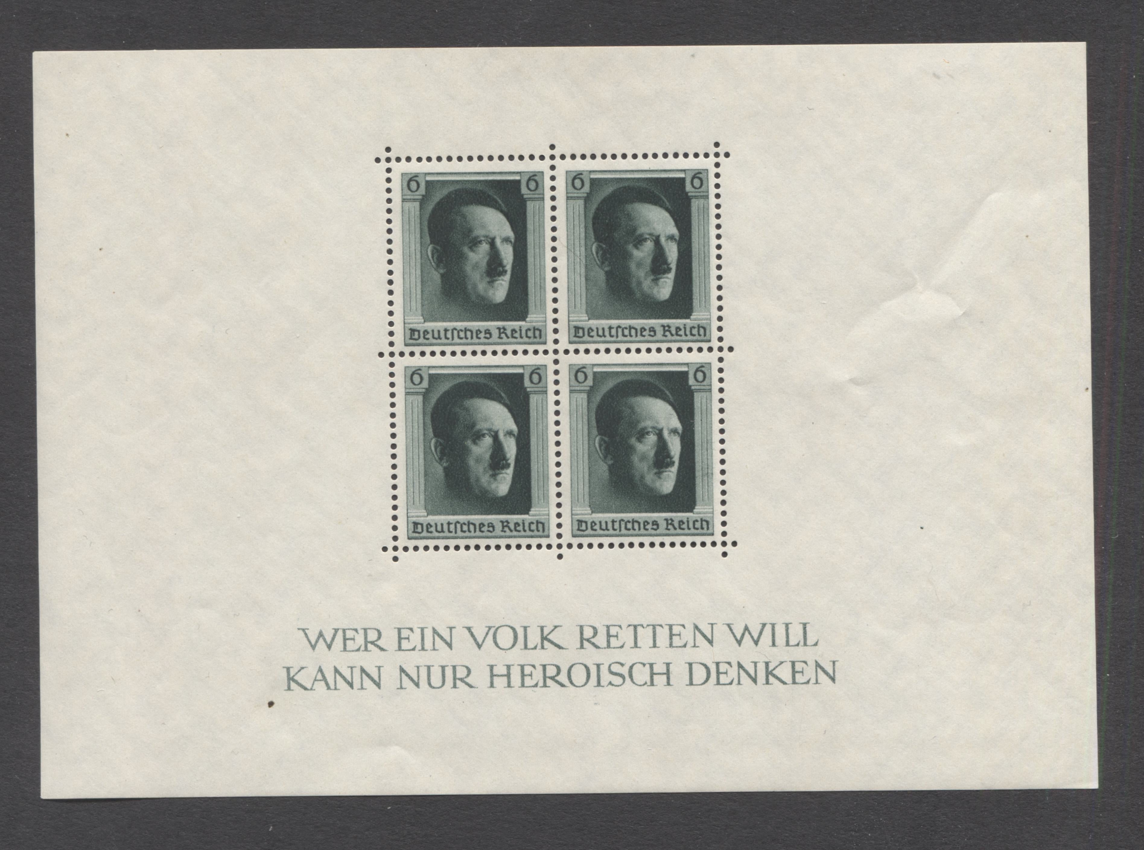 Lot 370 Germany MI#Block 7 (SC# B102) 6pf Green 1937 Hitler's Birthday ...