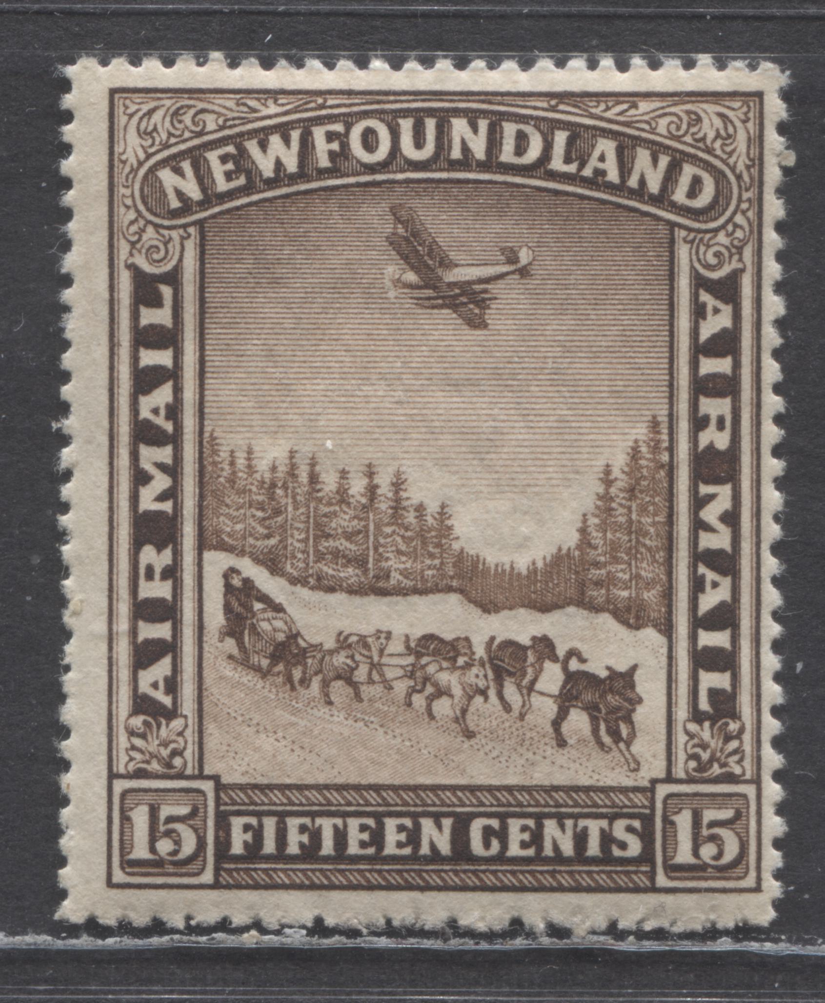 Lot 50 Newfoundland #C9 15c Brown Dog Sled & Airplane, 1931 Pictorial ...