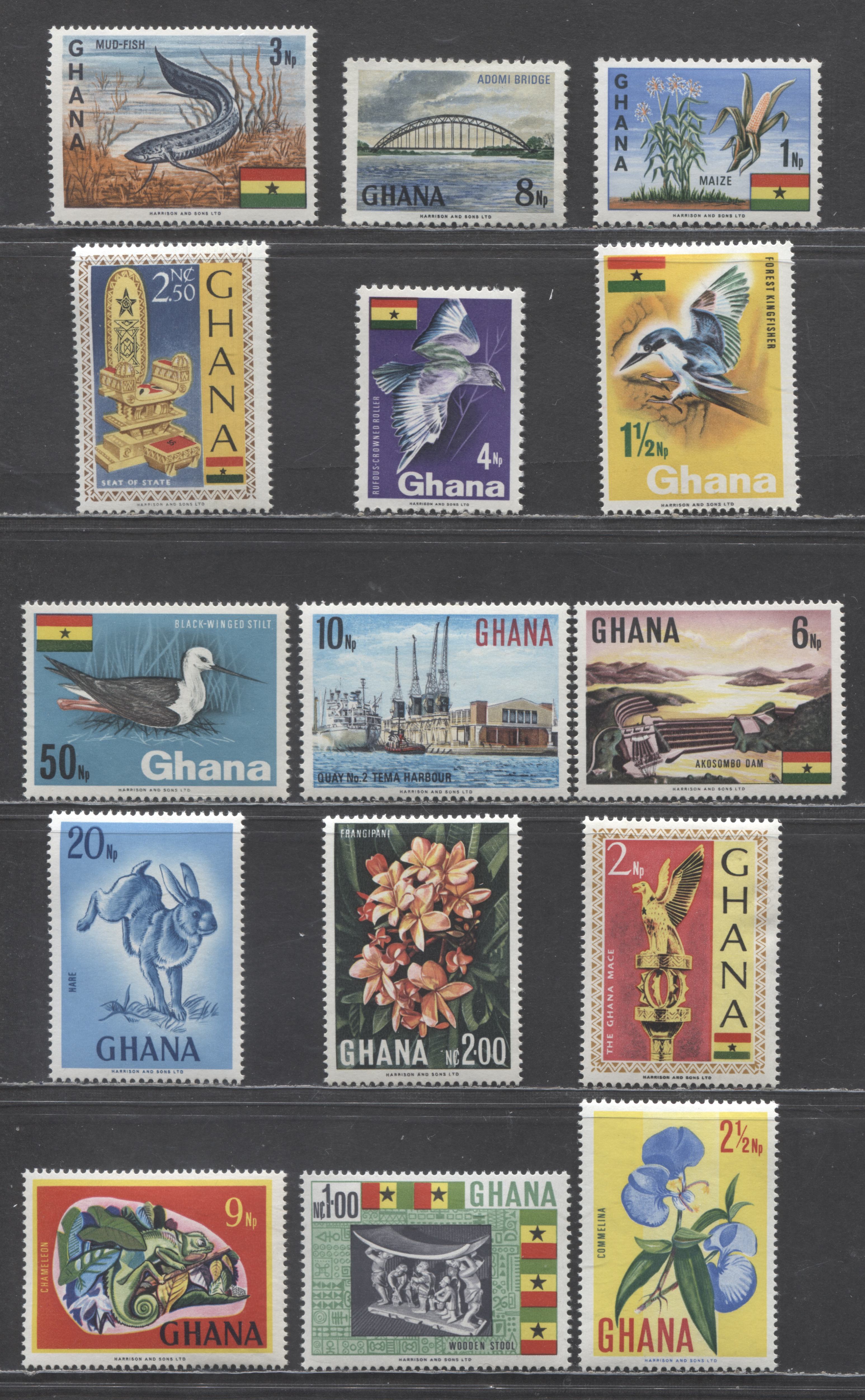 Lot 150 Ghana SC#286-300 1967 Pictorial Definitives, 15 VFOG Singles ...
