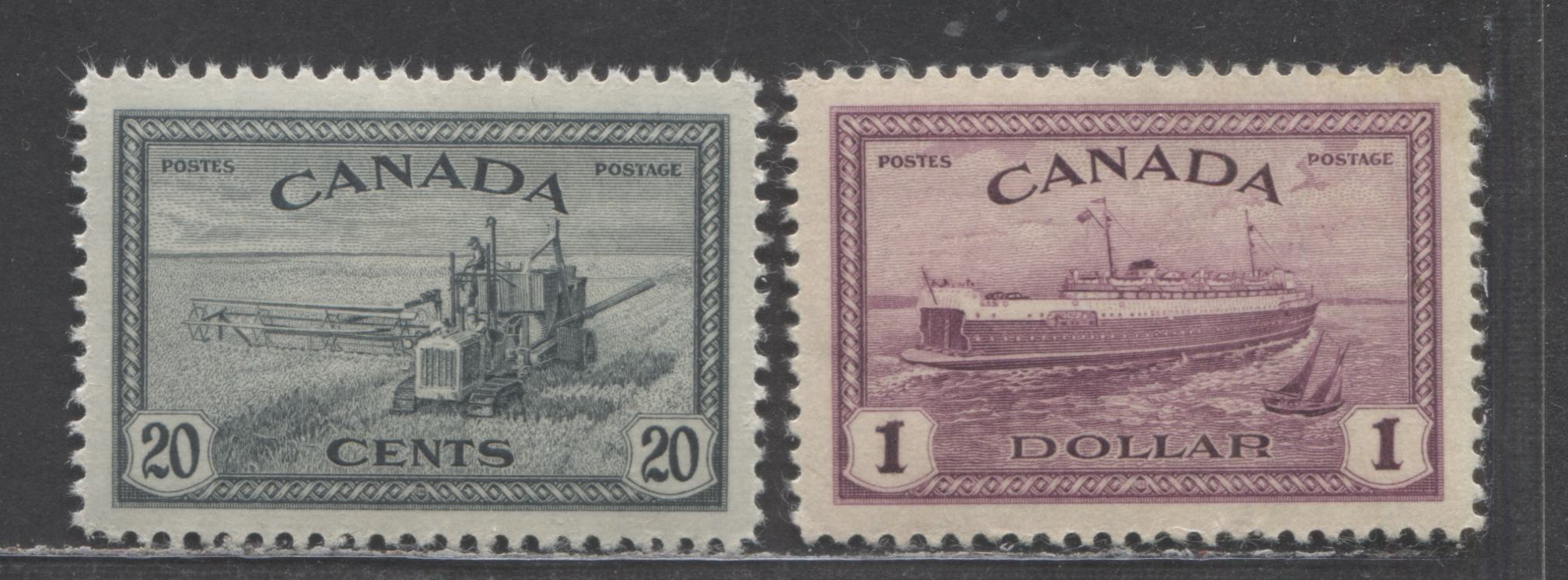 Lot 365 Canada #271, 273 20c, $1 Slate Black, Red Violet Combine Harve ...
