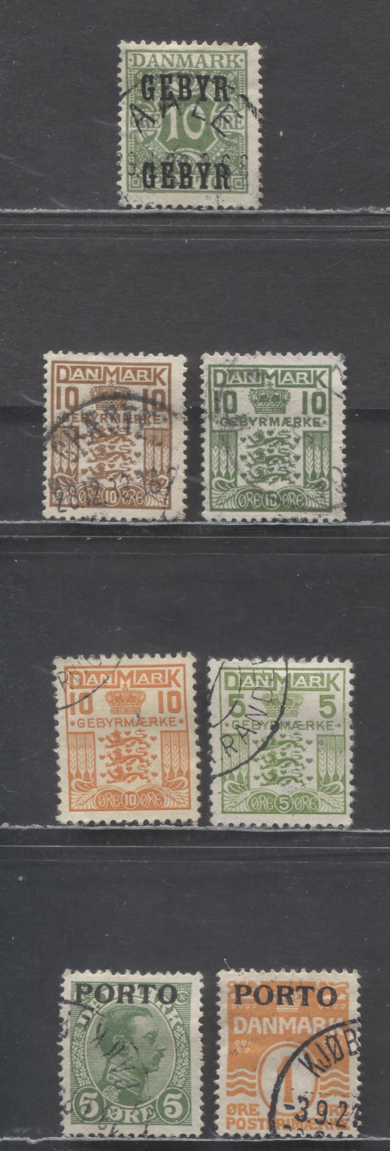 Lot 137 Denmark SC#I1/J2 1921-1934 Late Fee Stamps & Postage Dues, 7 V ...