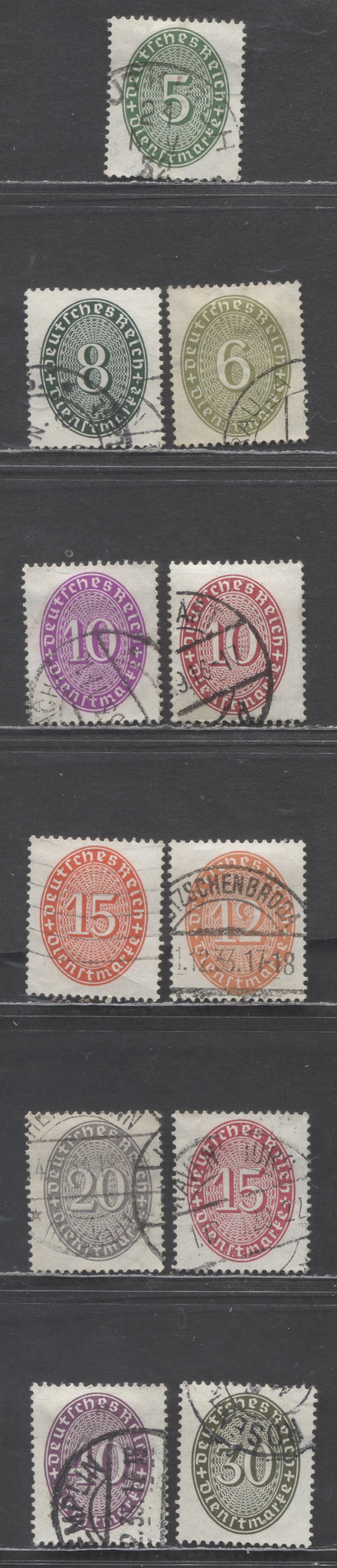Lot 202 Germany SC#O65/O78 1927-1933 Numeral Design Official Issue, 11 ...