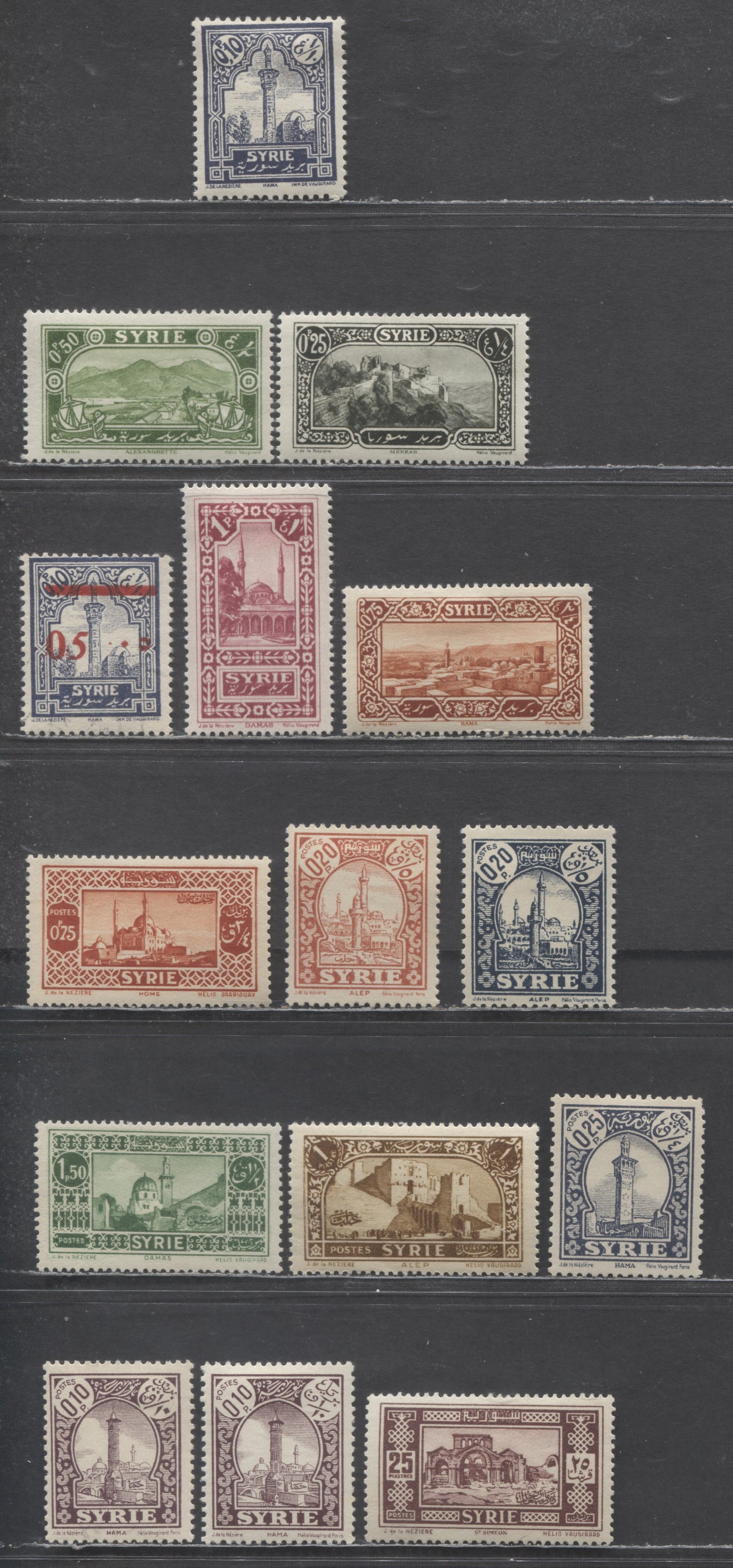Lot 255 Syria SC#173/228 1925-1930 Pictorial Definitives, 15 F/VFOG Si ...