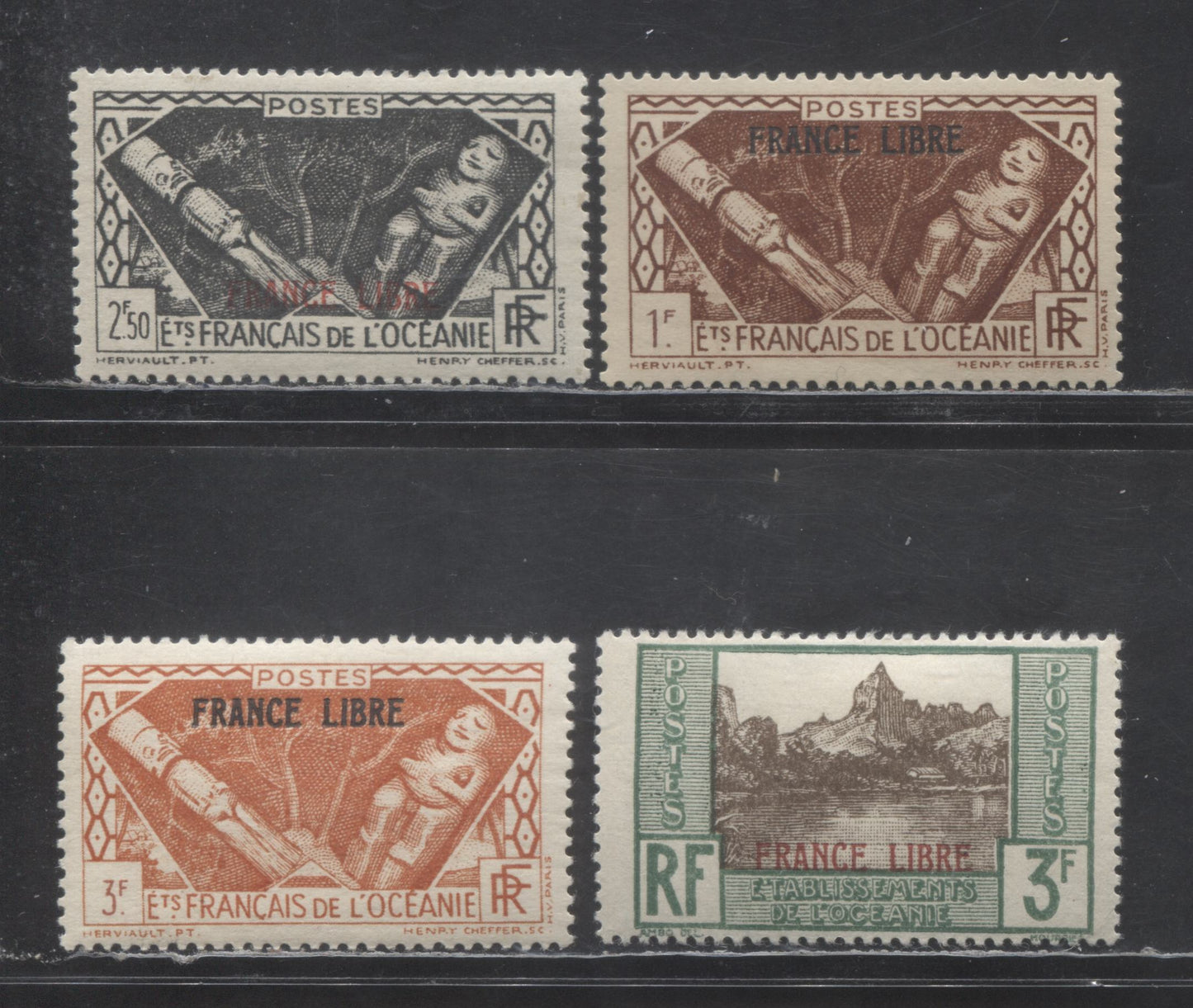 Lot 268 French Oceania SC#126-129 1941 France Libre Overprints, 4 F/VF – Brixton Chrome