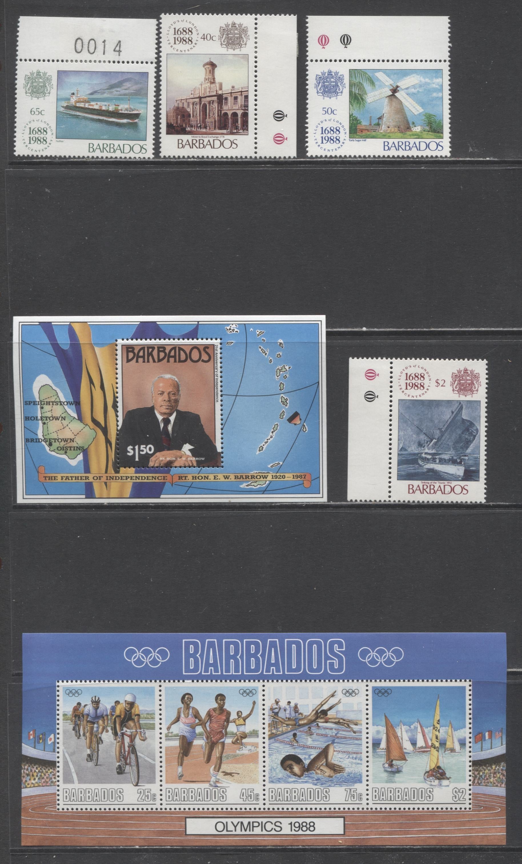 Lot 236 Barbados SC#718/734 1987-1988 E.W. Barrow, Olympics & Lloyds O ...