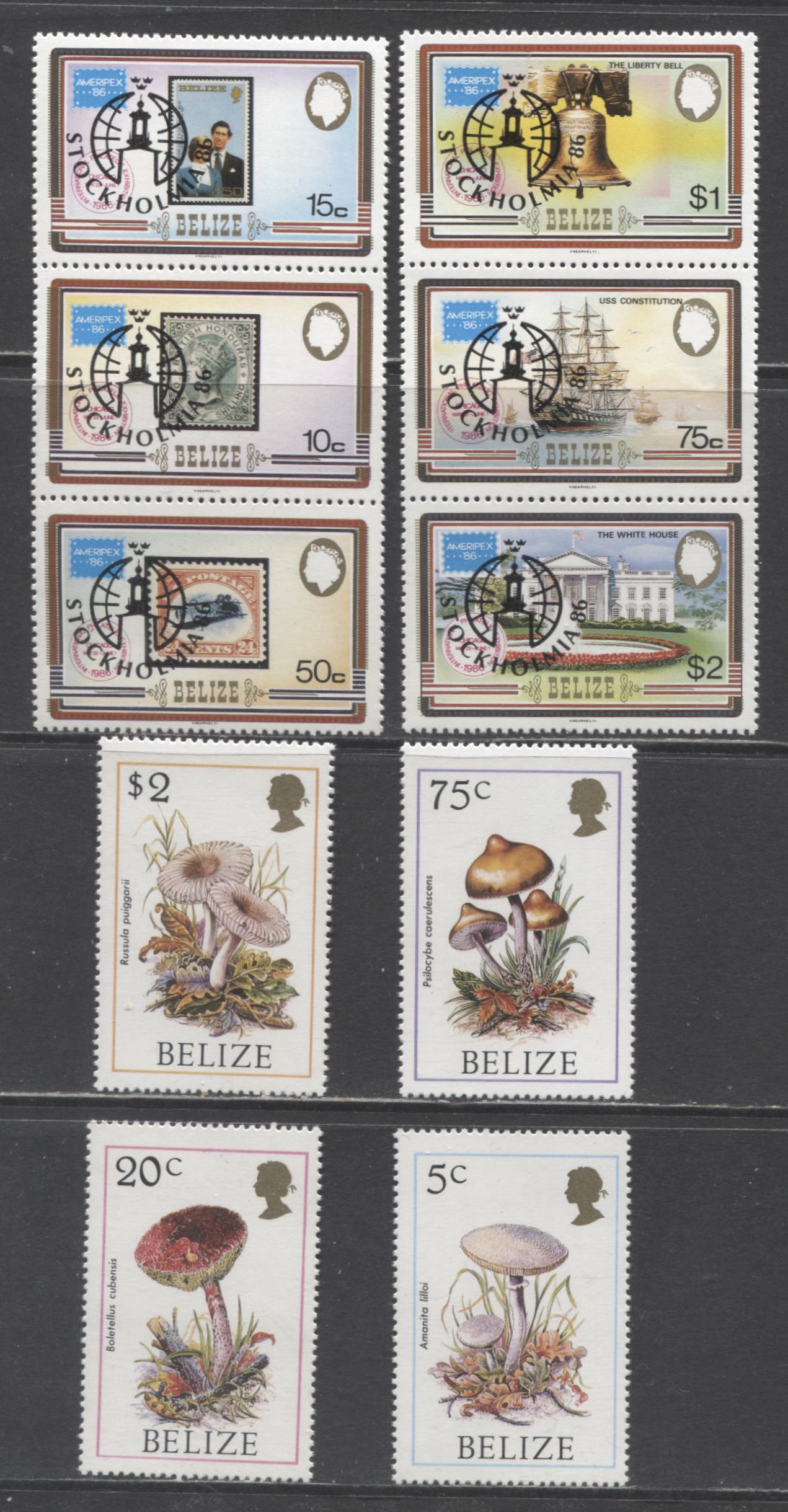 Lot 225 Belize SC#835/850 1986 Stockholmia '86 -Fungi Issues, 4 VFNH S ...