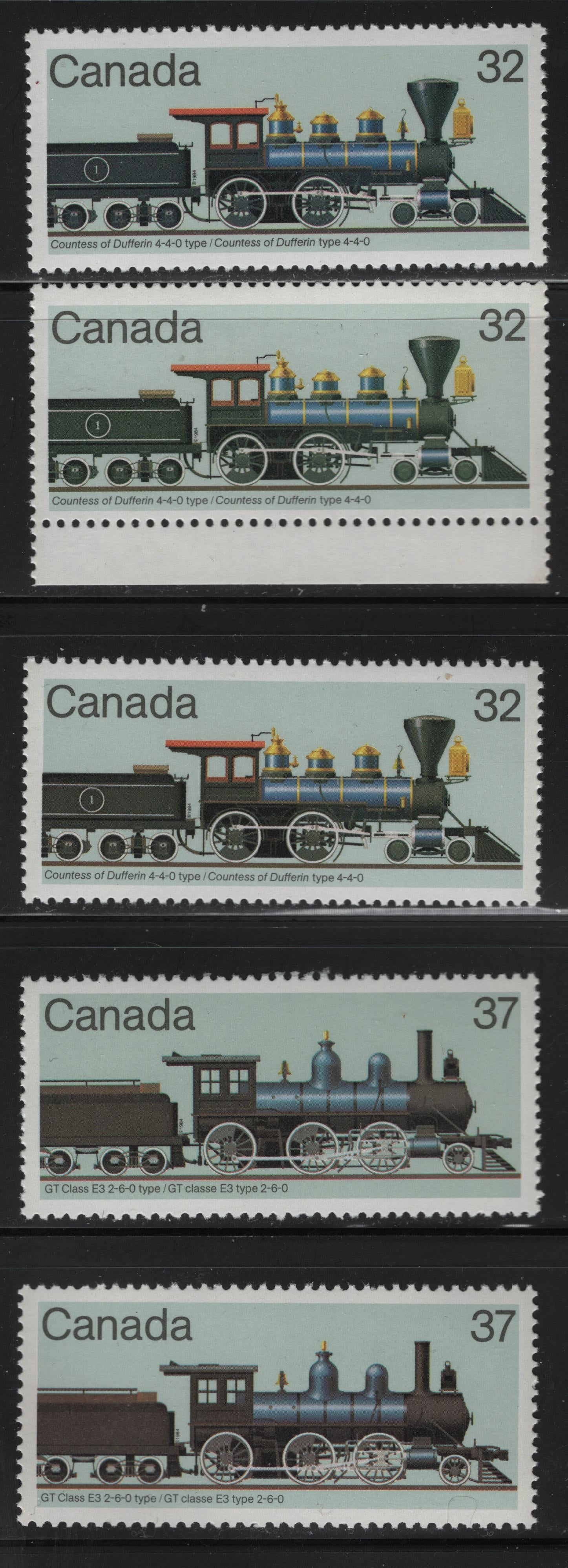 Canada 1037, 1039 32c, 37c Multicoloured Locomotives, 1984 Canadian Lo ...
