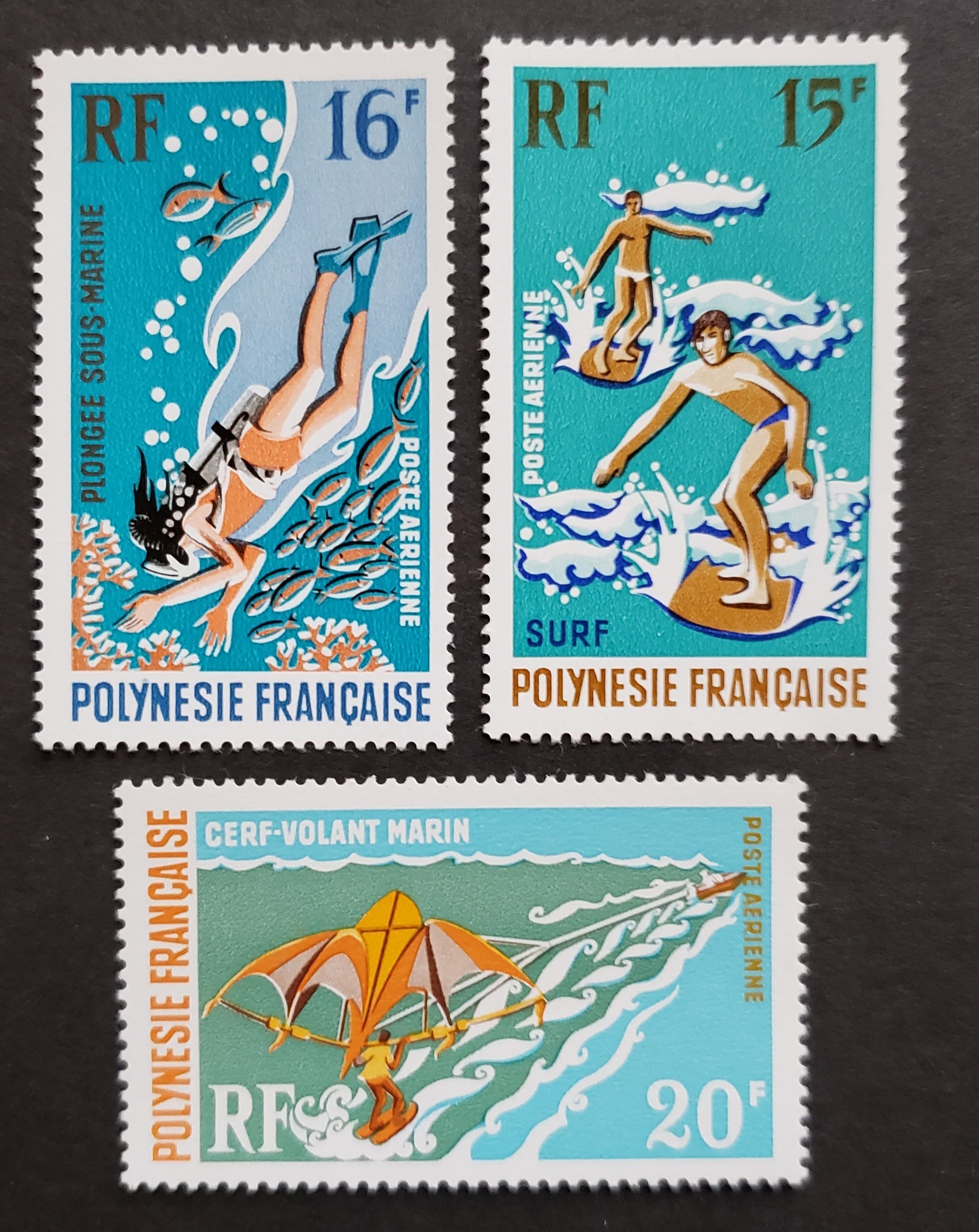 Lot 200 French Polynesia SC#C71/C73 1971 Water Sports Issue, 3 VFNH Si ...