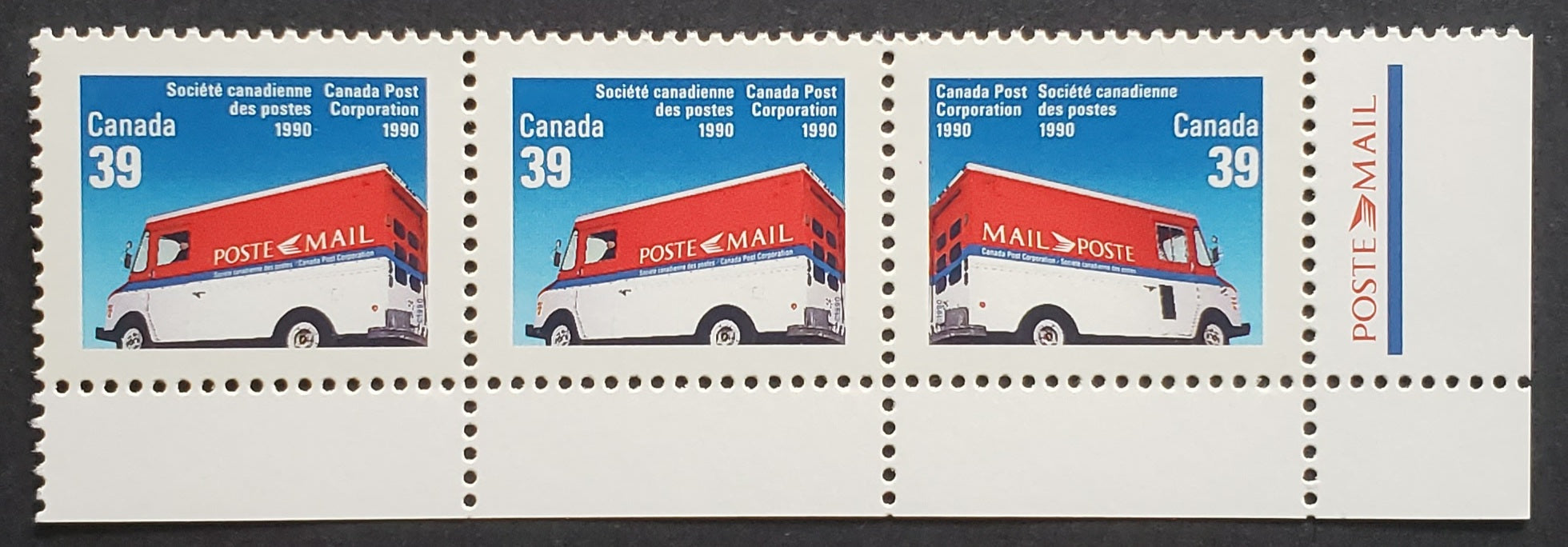 Lot 396 Canada #1273iii 39c Multicoloured Mail Vans, 1990 Canada Post ...