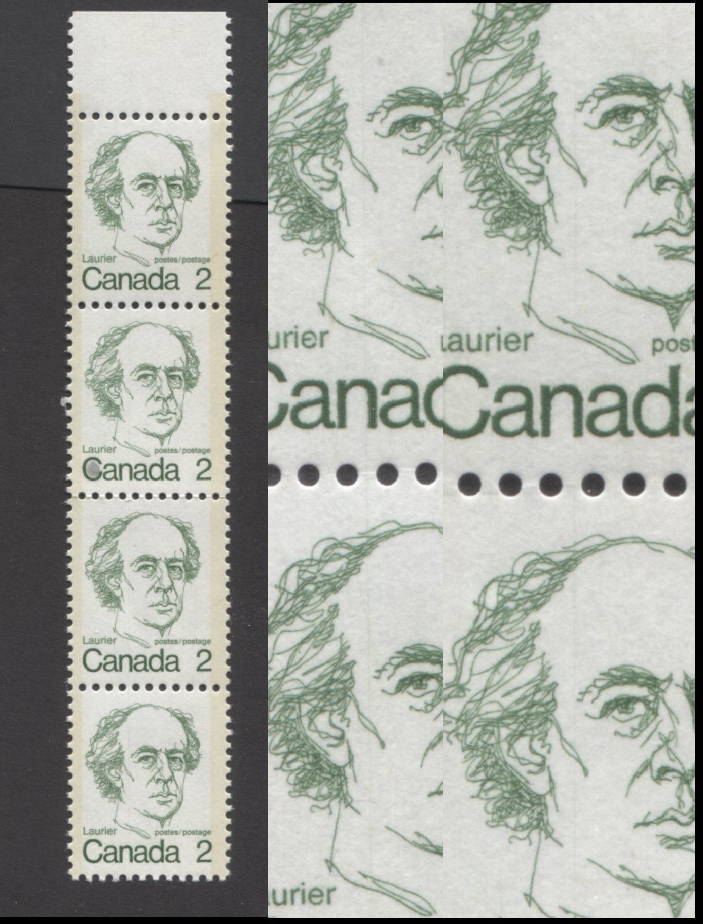 Lot 370 Canada #587vivar 2c Green Sir Wilfred Laurier, 1973-1978 Caric ...