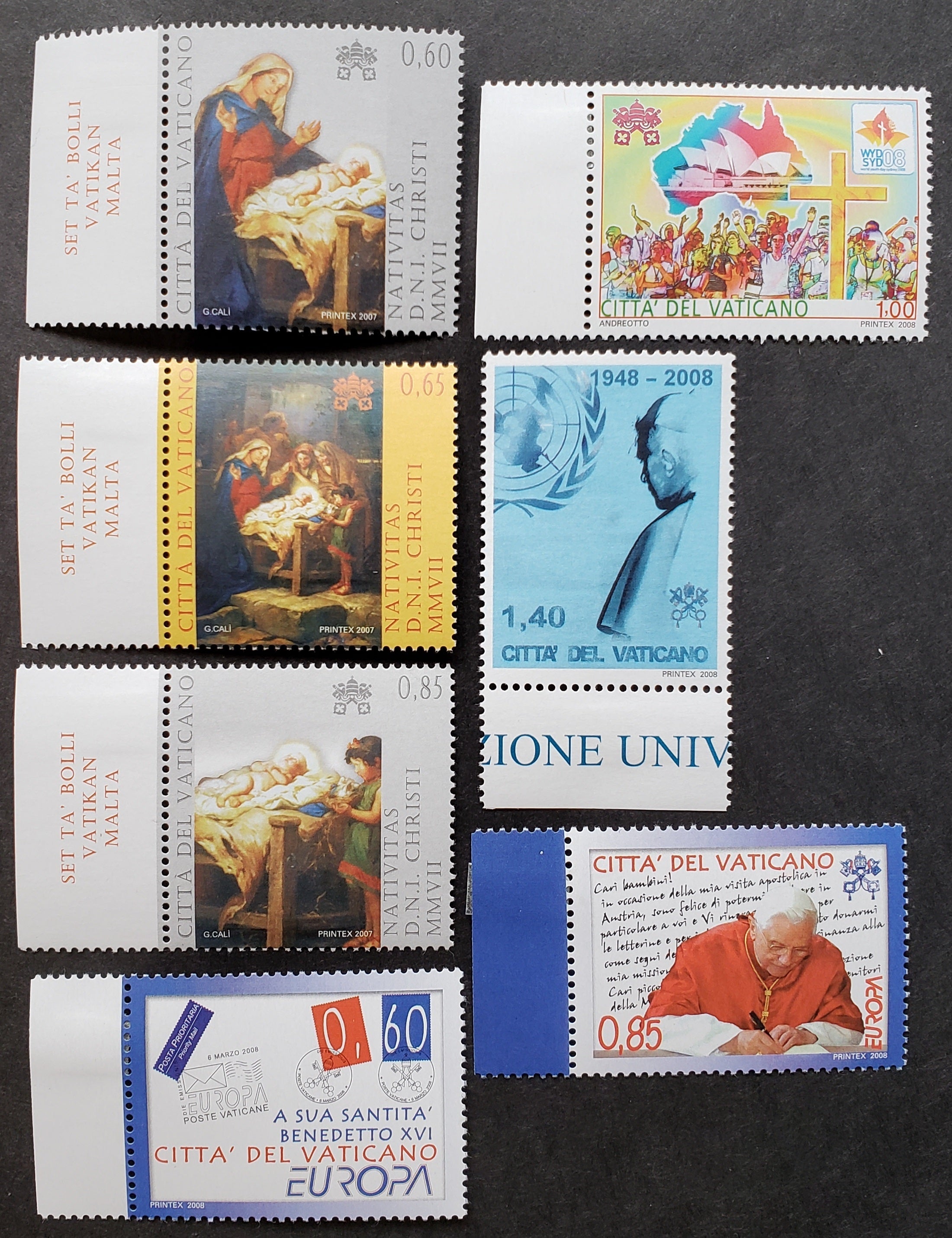 Lot 240 Vatican City SC#1371/1385 2008 Christmas / Visit Of Pope Bened ...