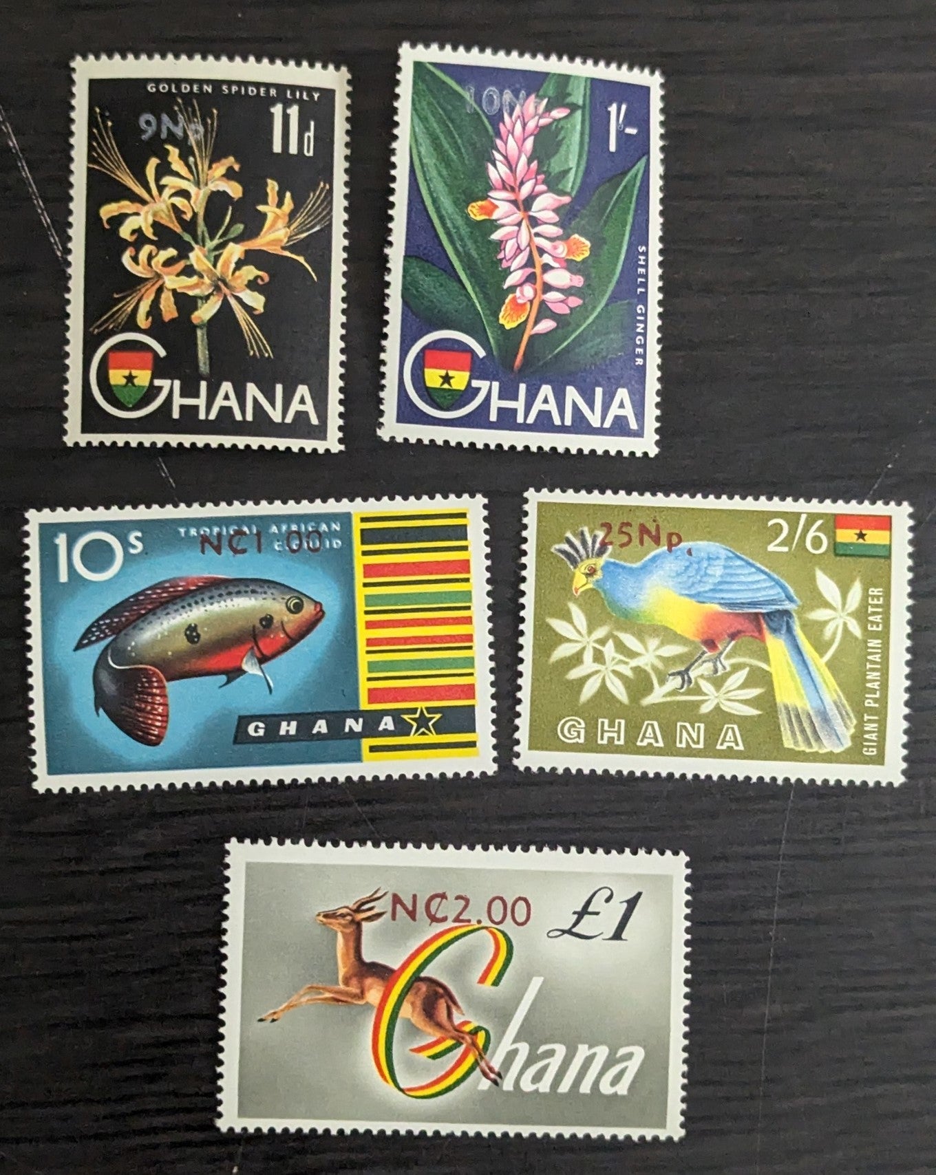 Lot 116 Ghana SC#280-284 1967 Surcharged Issue, Red Or White Overprint ...