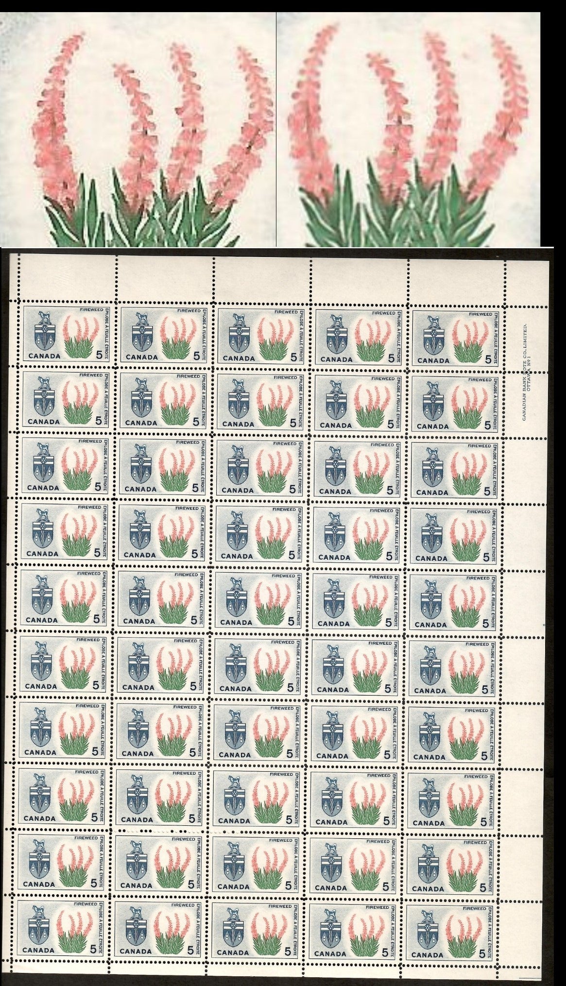Lot 328 Canada #428, var, ii 5c Fireweed, 1964-1966 Emblems Issue, A V ...