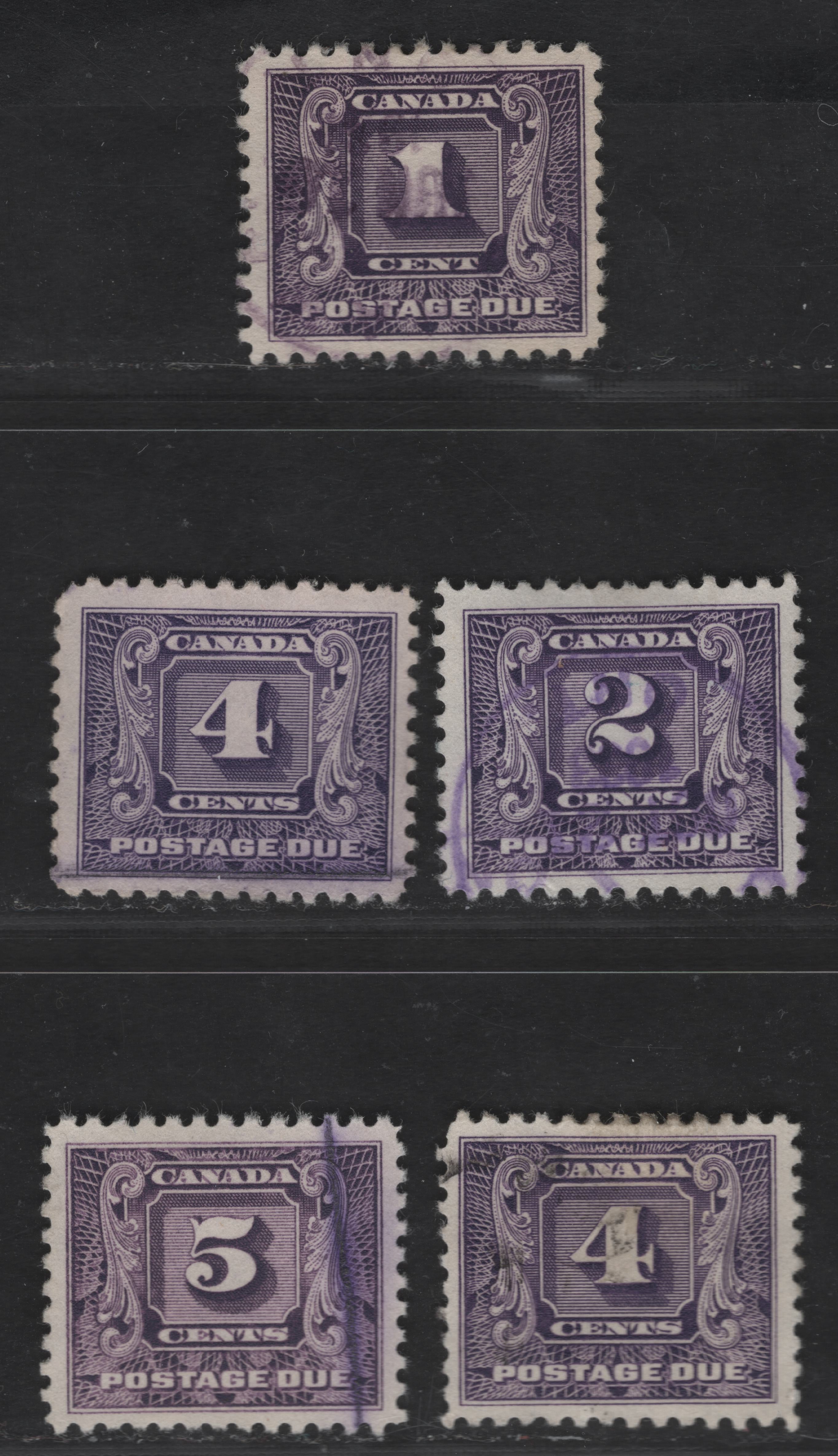 Lot 267 Canada #J6i, J7, J8-I, J9i 1c-5c Violet, Milky Violet, Bluish ...