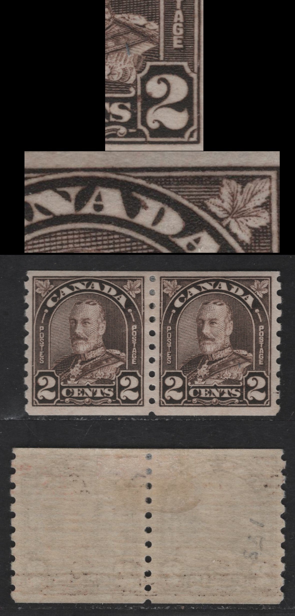 Lot 343 Canada #182var 2c Blackish Brown King George V, 1930-1935 Arch ...