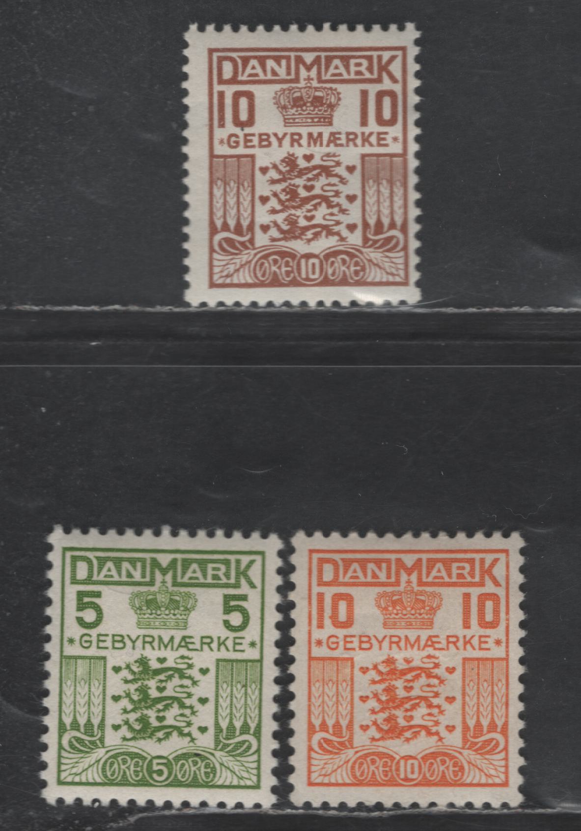 Lot 138 Denmark SC#I3-I5 5o - 10o Green - Orange Coat of Arms, 1926-19 ...