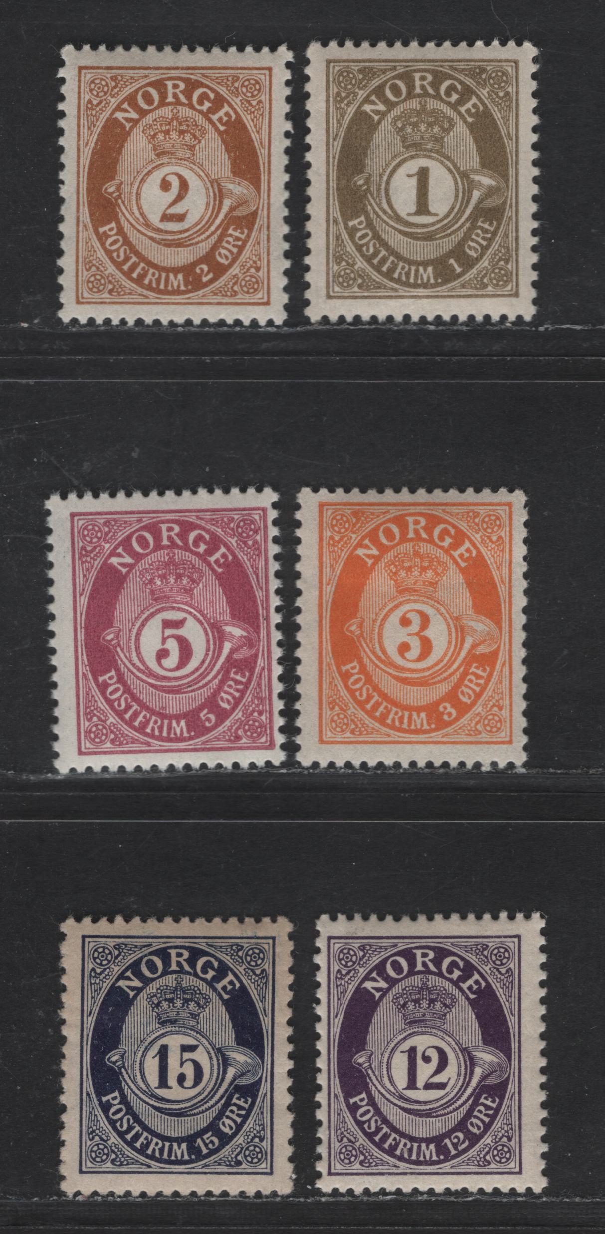 Lot 288 Norway SC#74-77, 82, 84 1o - 15o Pale Olive - Indigo Post Horn ...