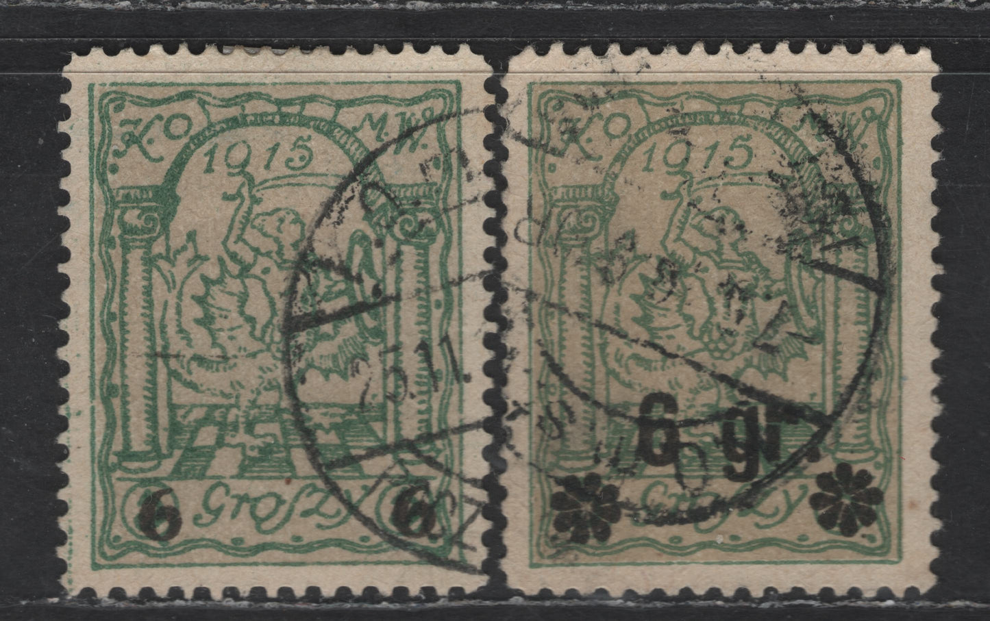Lot 266 Poland MI#8b, 10b 6gr Dark Emerald Green on Yellowish Gray - L ...