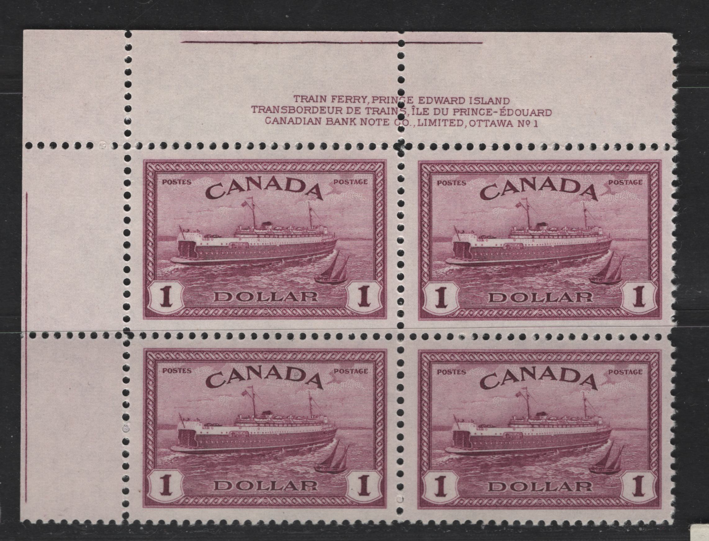 Lot 282 Canada #273 $1 Red Violet Train Ferry, PEI, 1946 Peace Issue ...