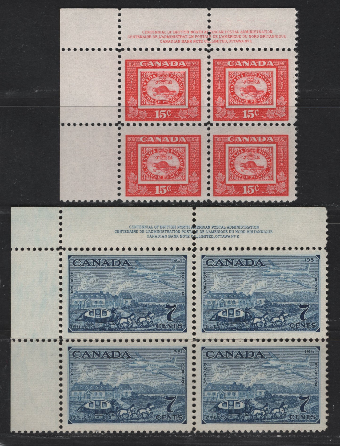 Lot 300 Canada #313-314 7c - 15c Deep Blue - Bright Red Stagecoach & P ...