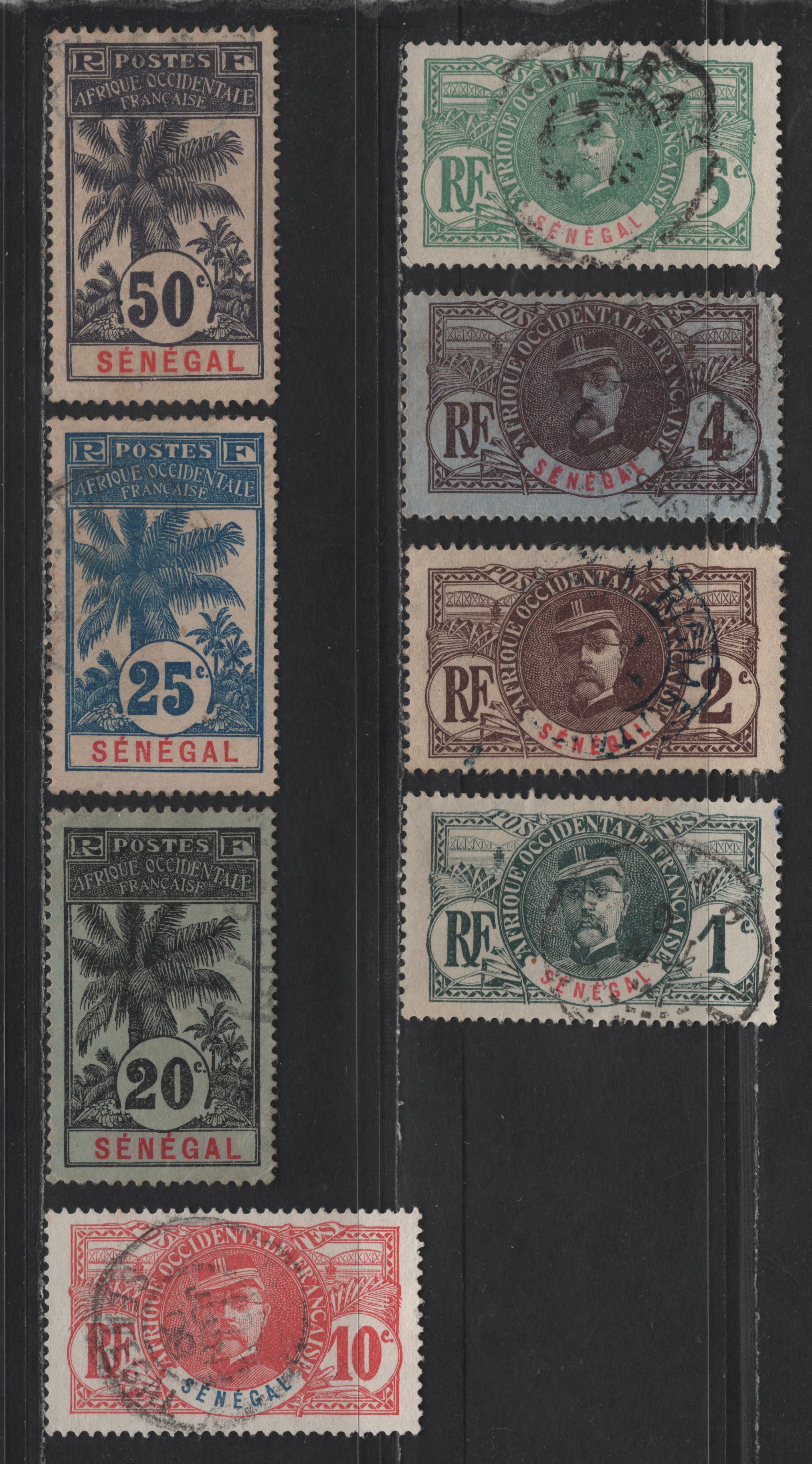 Lot 109 Senegal SC#57-60, 63-64, 68 1c - 50c Slate - Deep Violet Gen ...