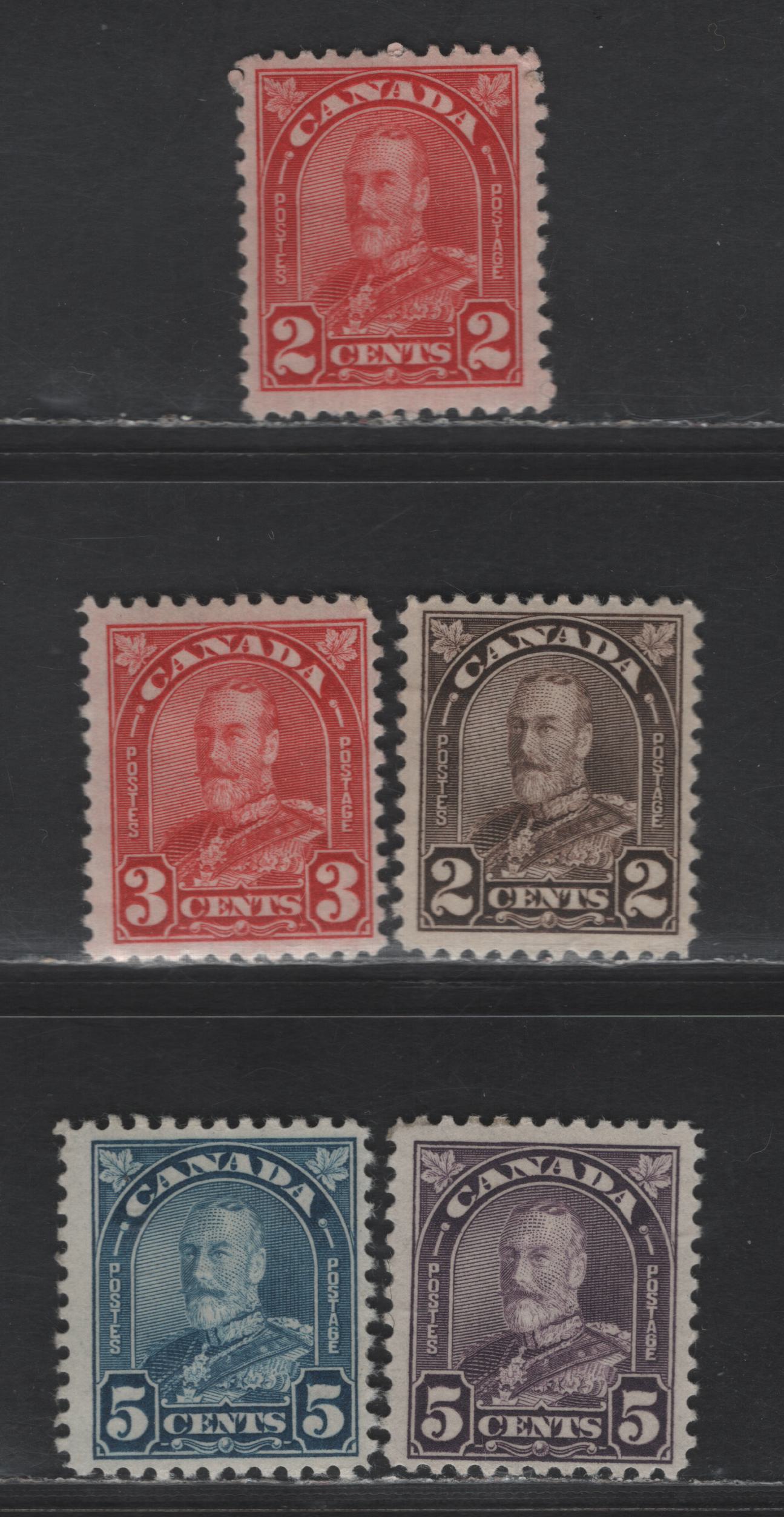 Lot 119 Canada SC#165a, 166-167, 169a, 170i 2c - 5c Red - Milky Blue K ...