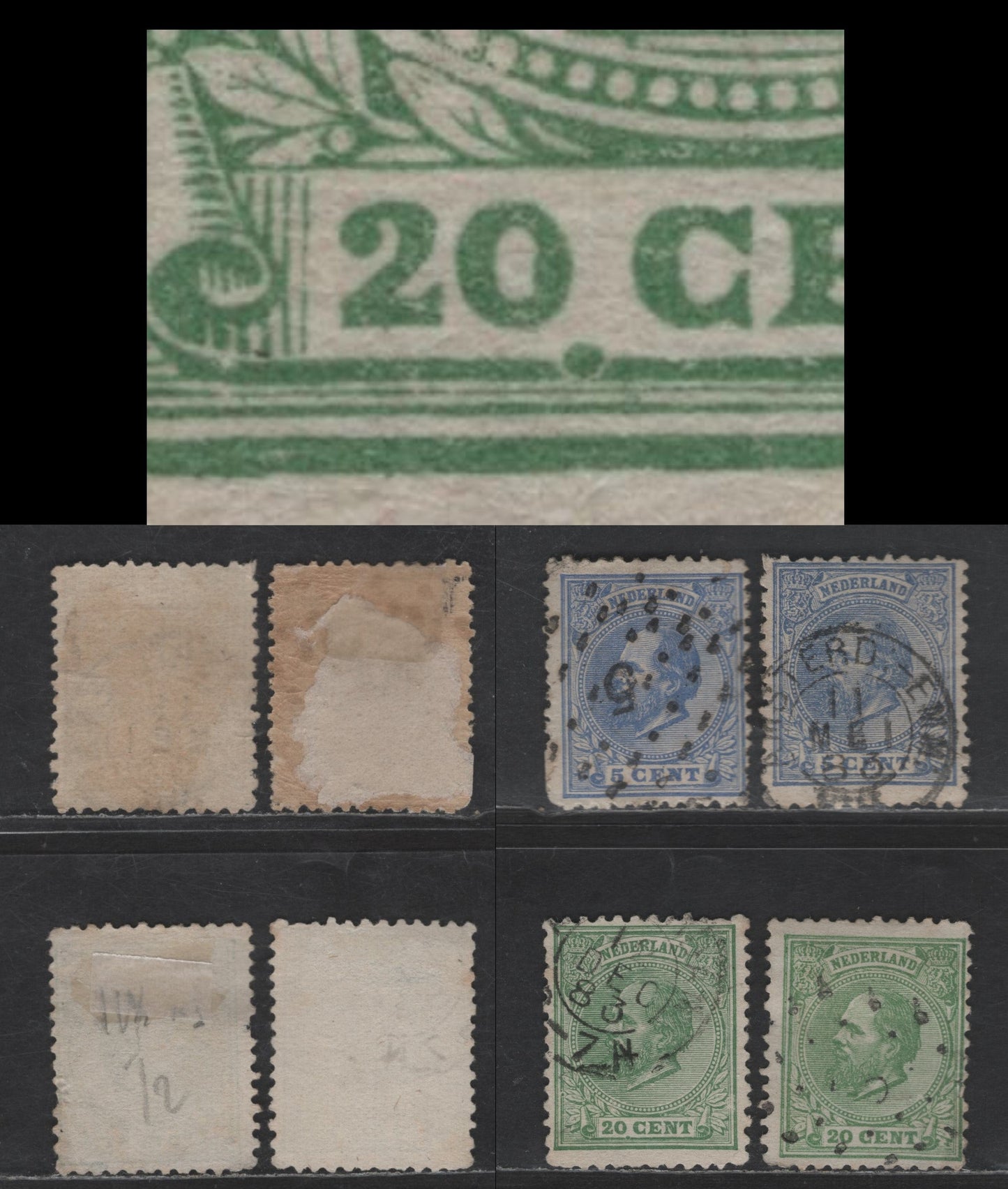 Lot 190 Netherlands SC#23, 23a, 28 (NVPH 19J, J4J) 5c - 20c Blue - Gre – Brixton Chrome