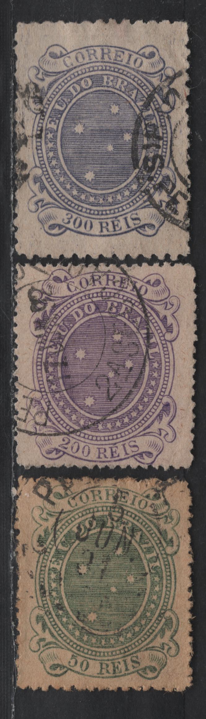 Lot 124 Brazil SC#100, 103, 104c 50r - 200r Gray Green - Slate Violet ...