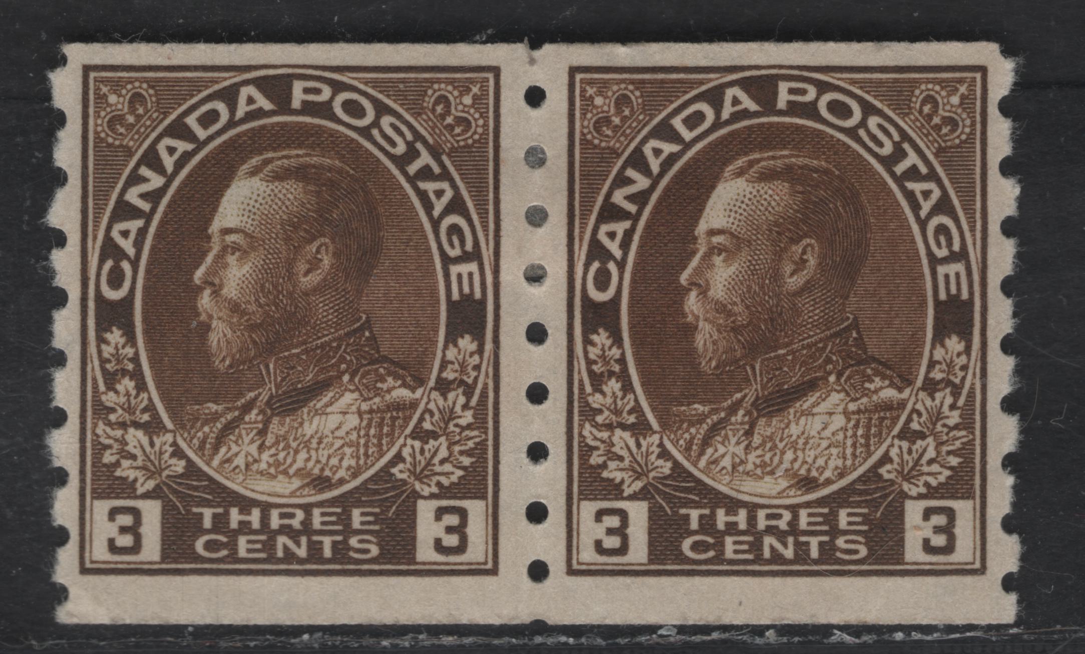 Lot 19 Canada #129 3c Brown King George V, 1912-1924 Admiral Coil Issu ...