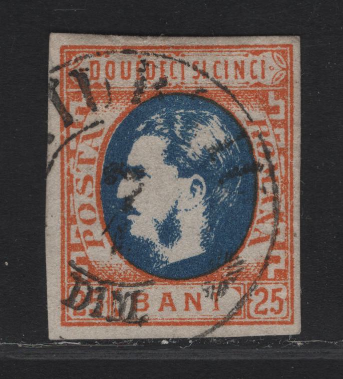 Lot 243 Romania SC#41 25b Orange & Blue Prince Carol, 1869 Prince Caro ...