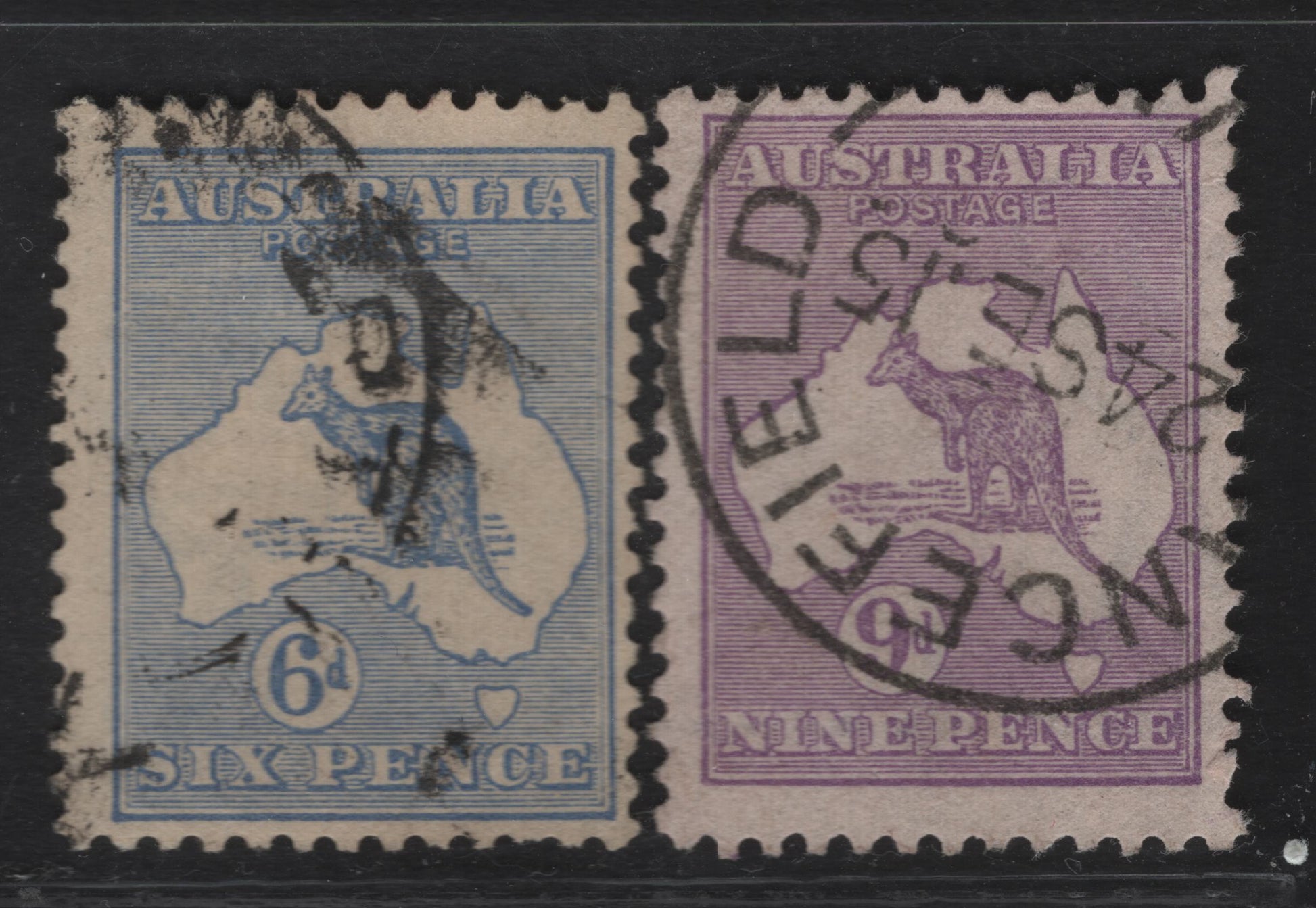 Lot 150 (C) Australia SG#26-27 6d - 9d Ultramarine - Violet Kangaroo ...