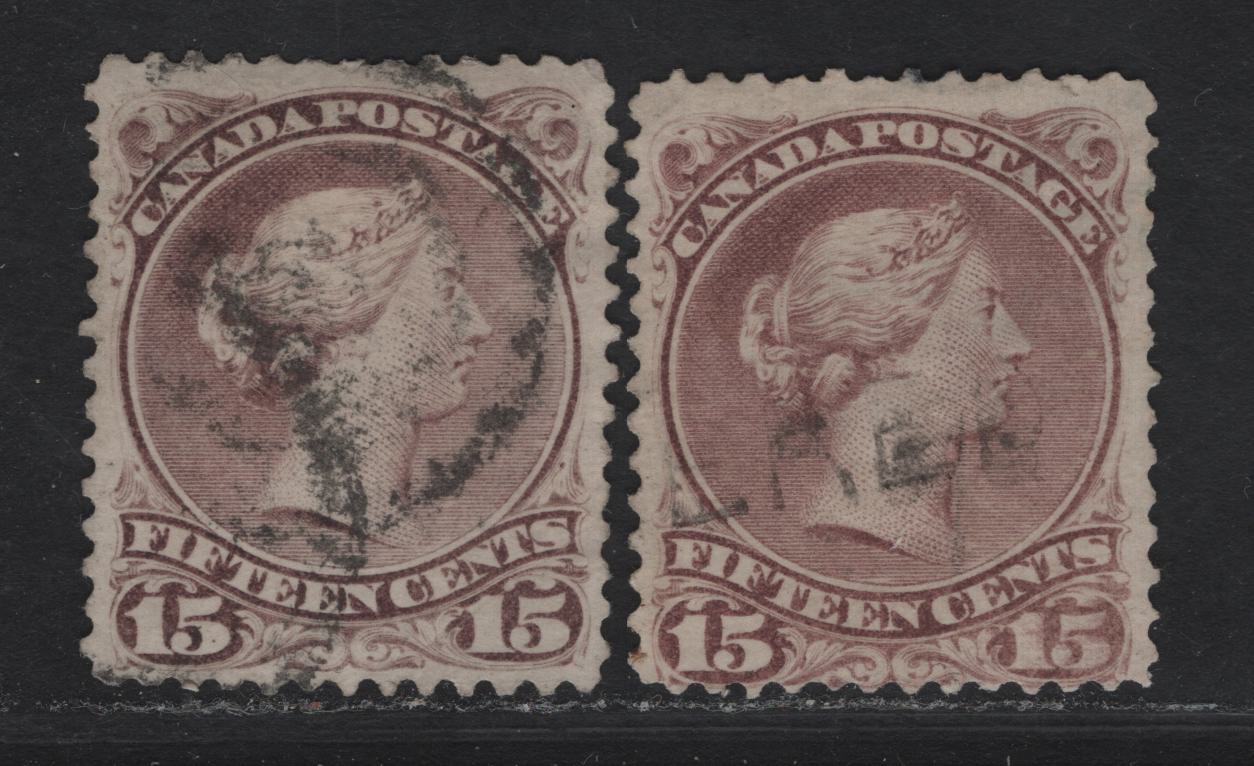 Lot 197 (C) Canada #29a-b 15c Purple - Red Lilac Queen Victoria, 1868 ...