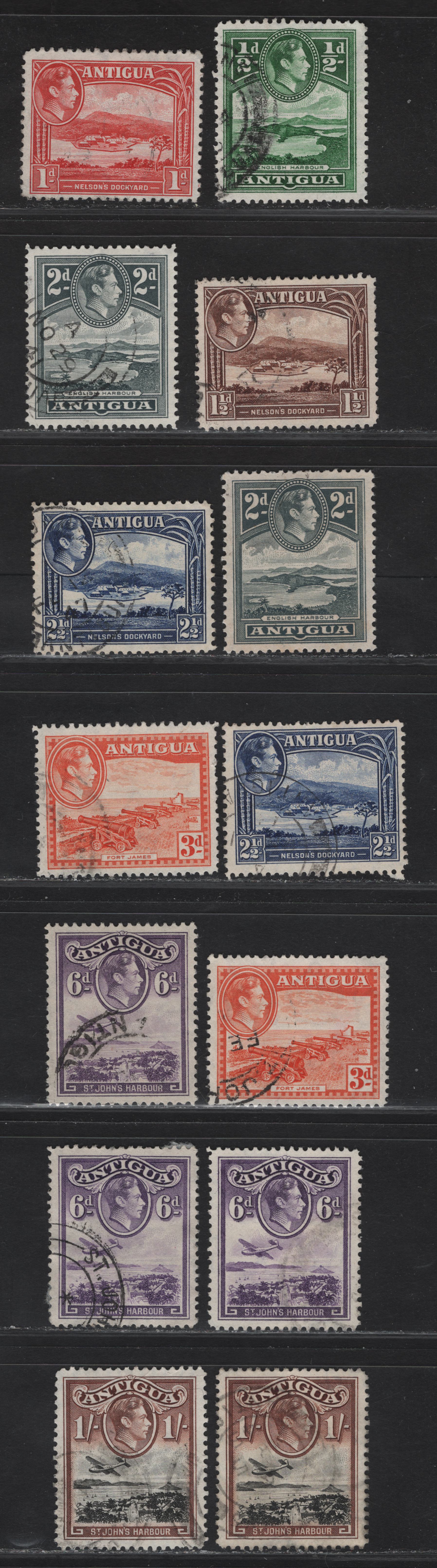 Lot 334 (C)Antigua SG#98, 99a, 100-105a 1/2d - 1/- Deep Blue Green - B ...