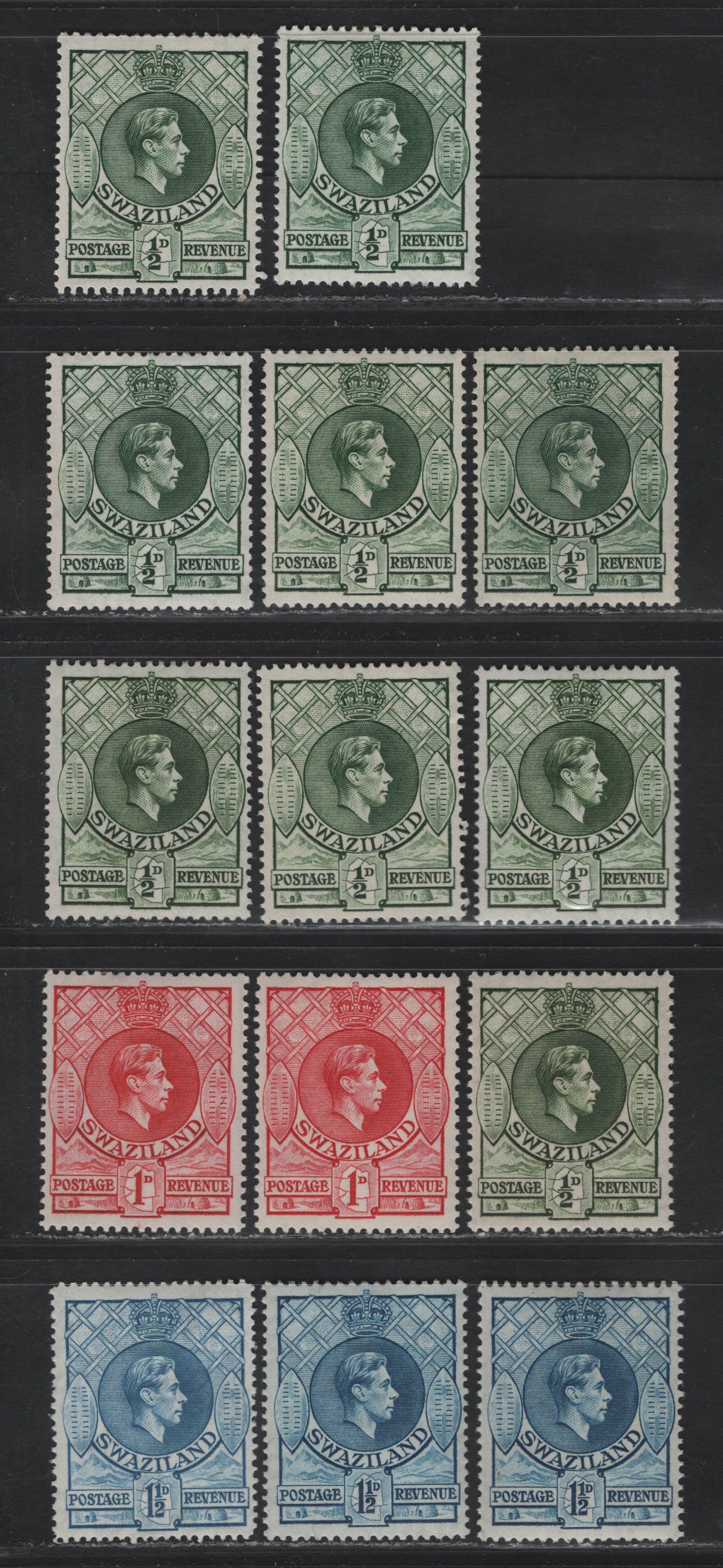 Lot 248 (C) Swaziland SG#28a,b, 29a, 30a-b 1/2d - 1.5d Green - Light B ...