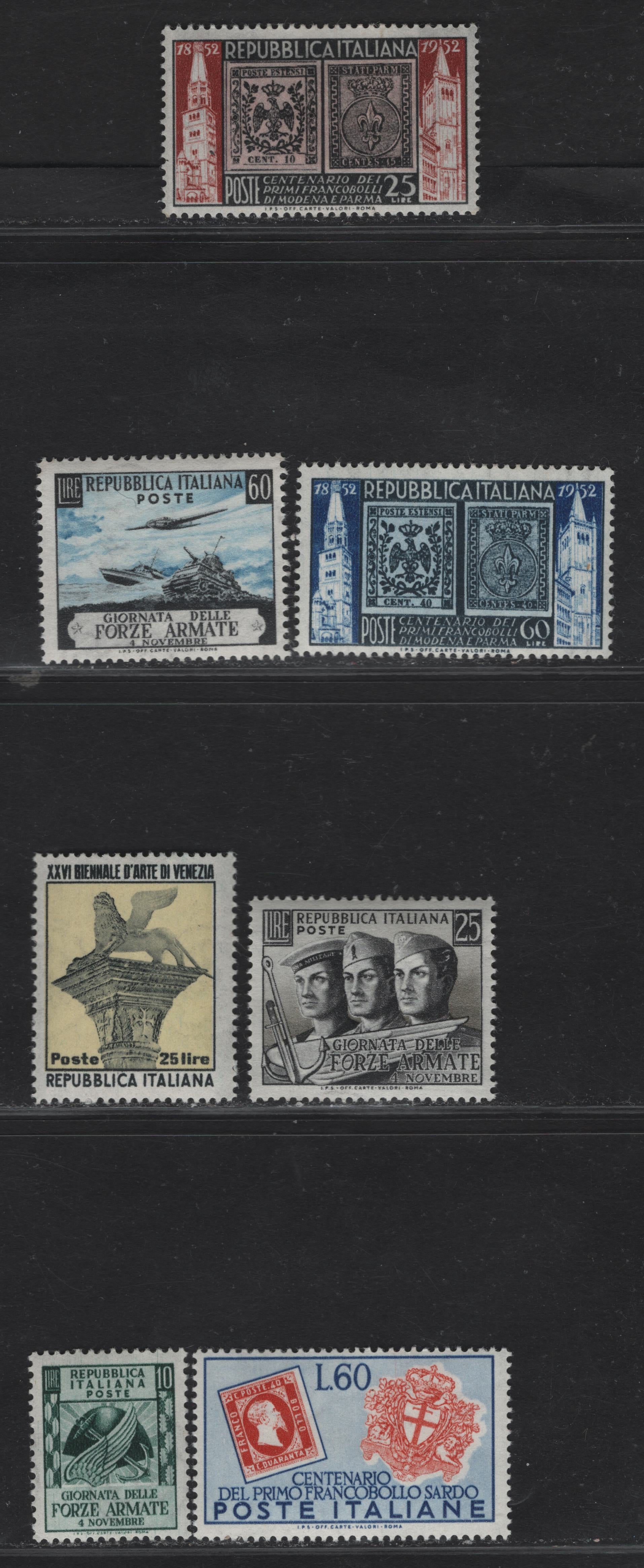 Lot 204 Italy SC#589, 605, 613-615, 602-603 60l Blue & Vermillion - Bl ...