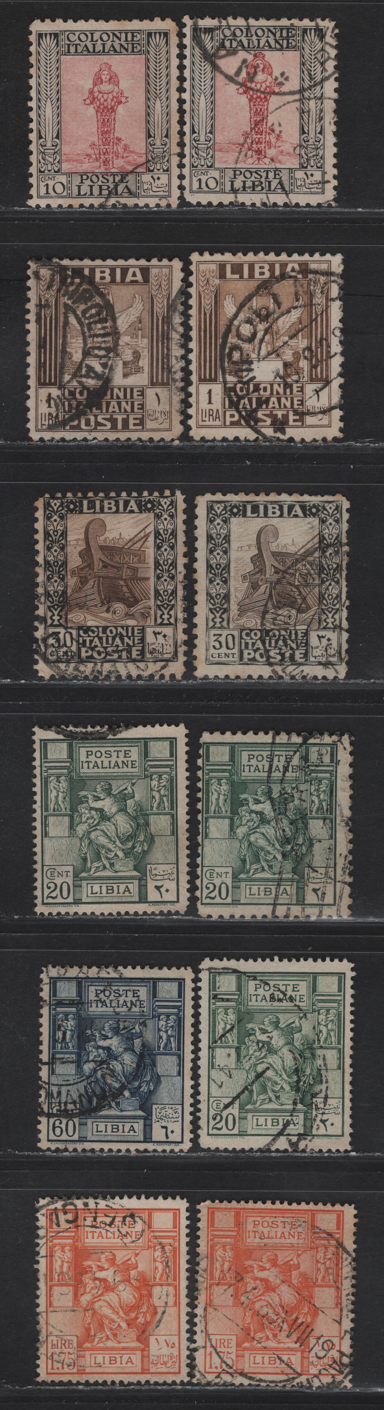 Lot 350 (C) Libya SC#39, 41, 42, 39a, 51a, 54a, 58a 20c-1.75L Green-Or ...