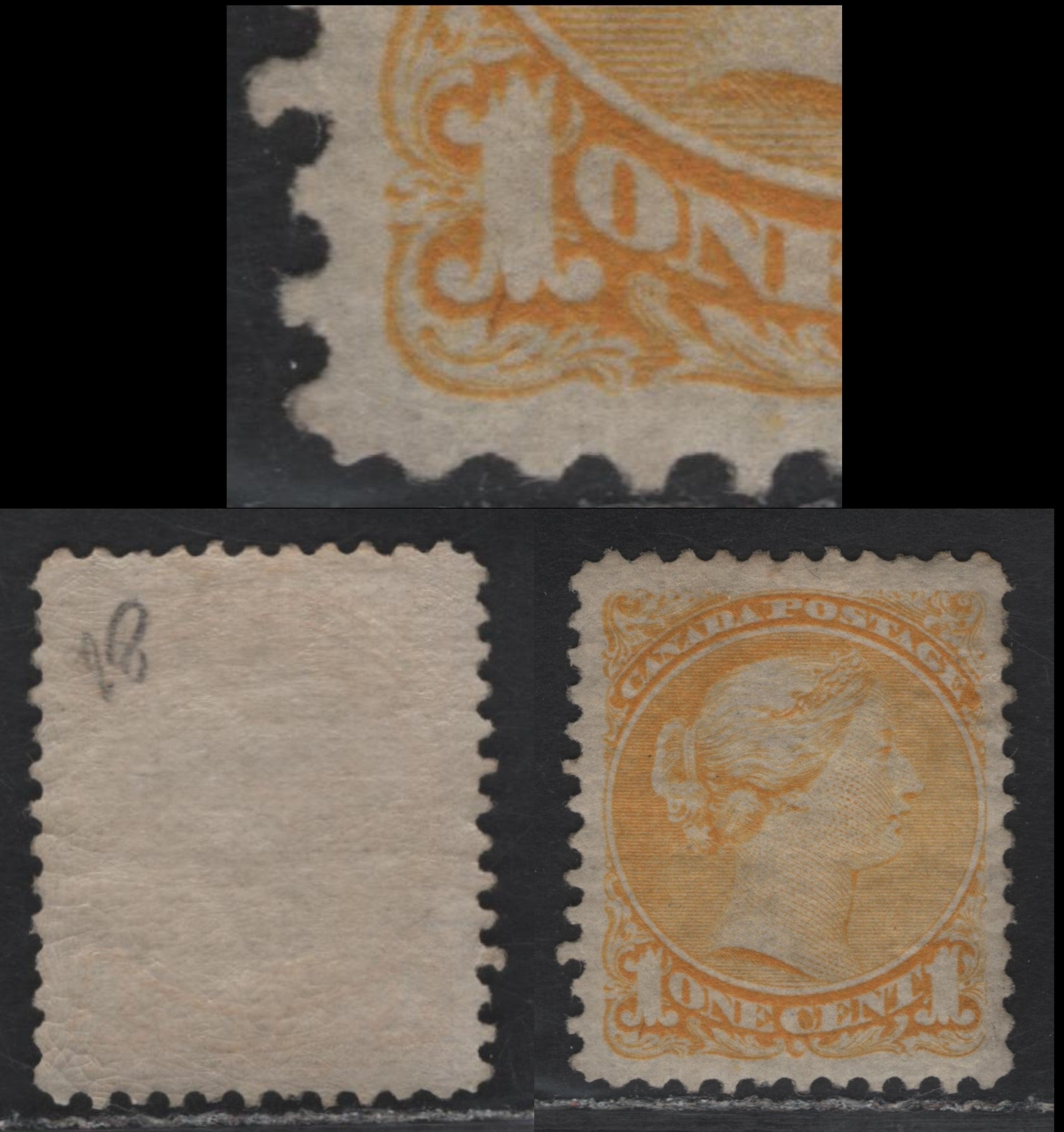 Lot 19 (C) Canada #35ivar 1c Pale Dull Yellow, 1870-1893 Small Queen I ...
