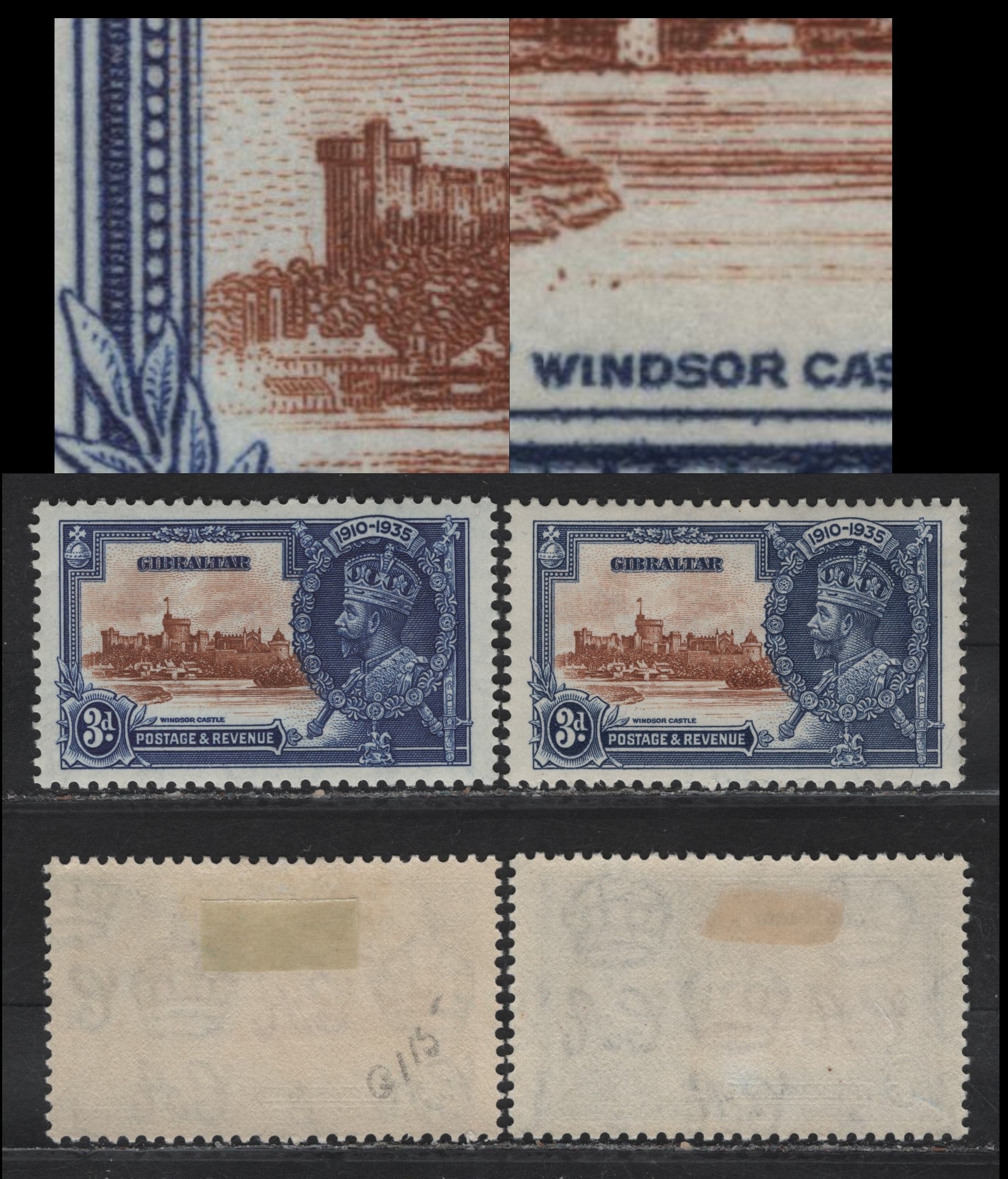 Lot 287 Gibraltar SG#115var 3d Chestnut & Deep Bright Blue/Deep Blue K ...