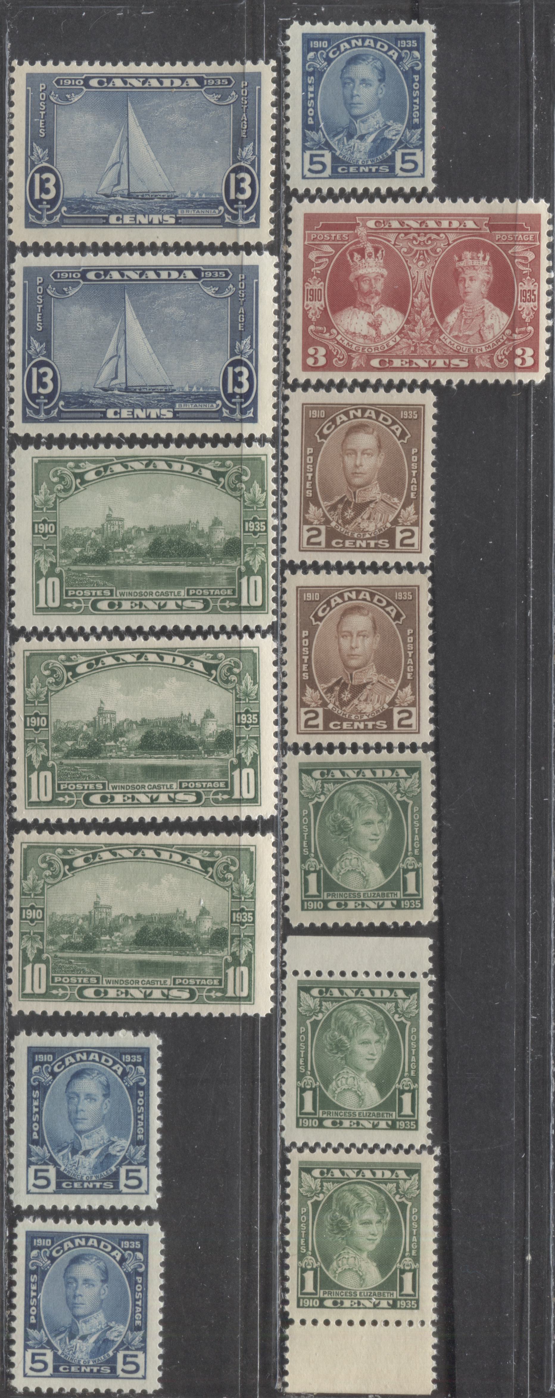 Lot 295 Canada #211-216 1c,2c,3c,5c,10c,13c Green, Brown, Carmine, Blu ...