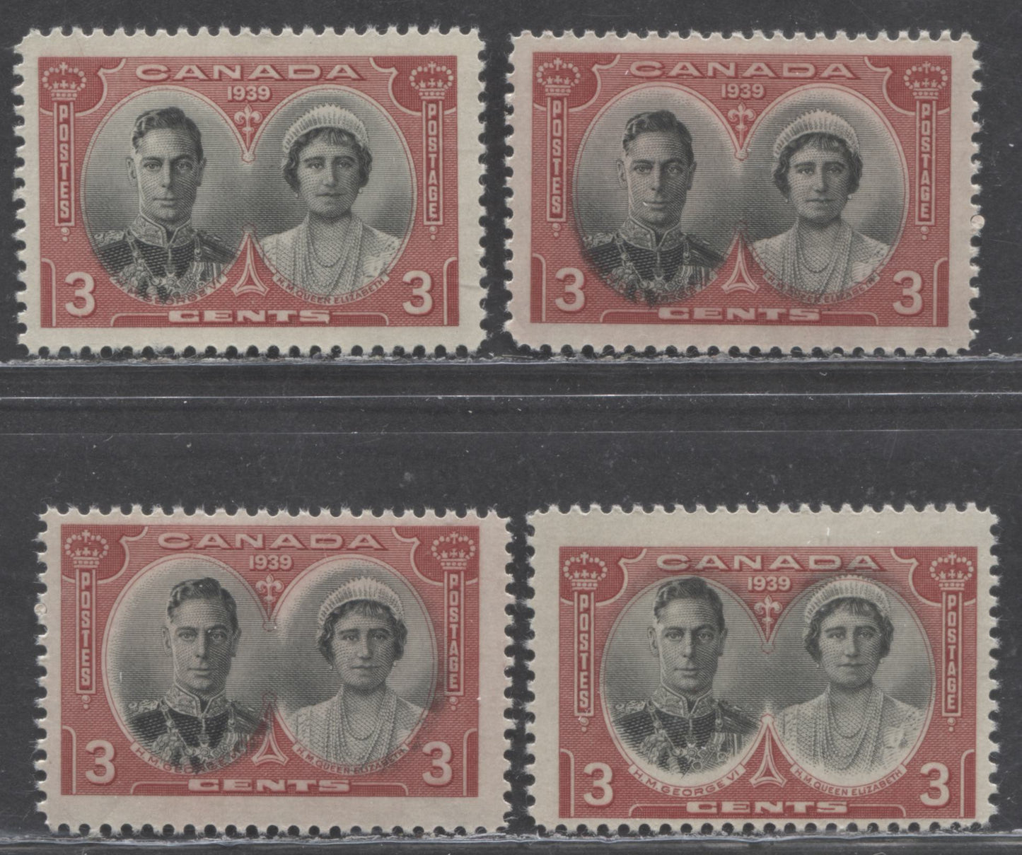 Lot 371 Canada #248var 3c Dark Carmine & Black George VI & Queen Eliza ...