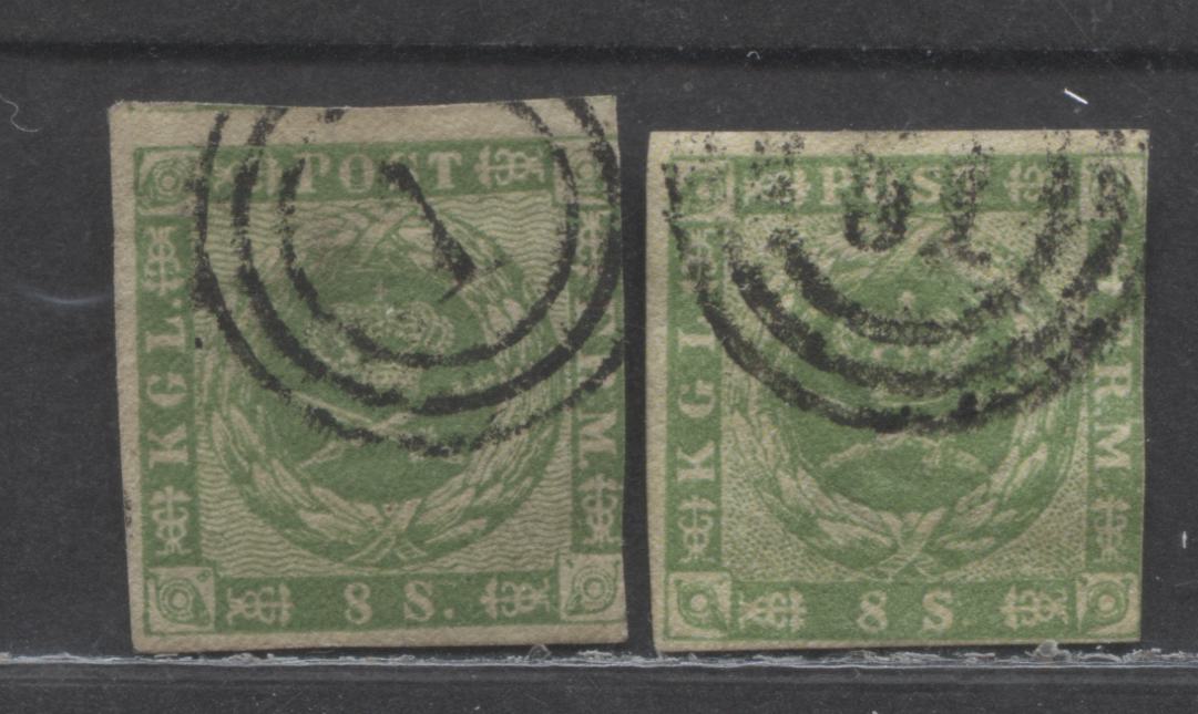 Lot 334 Denmark SC#5/8 1854-1862 Emblems Issue, 2 Very Good Used Singl ...